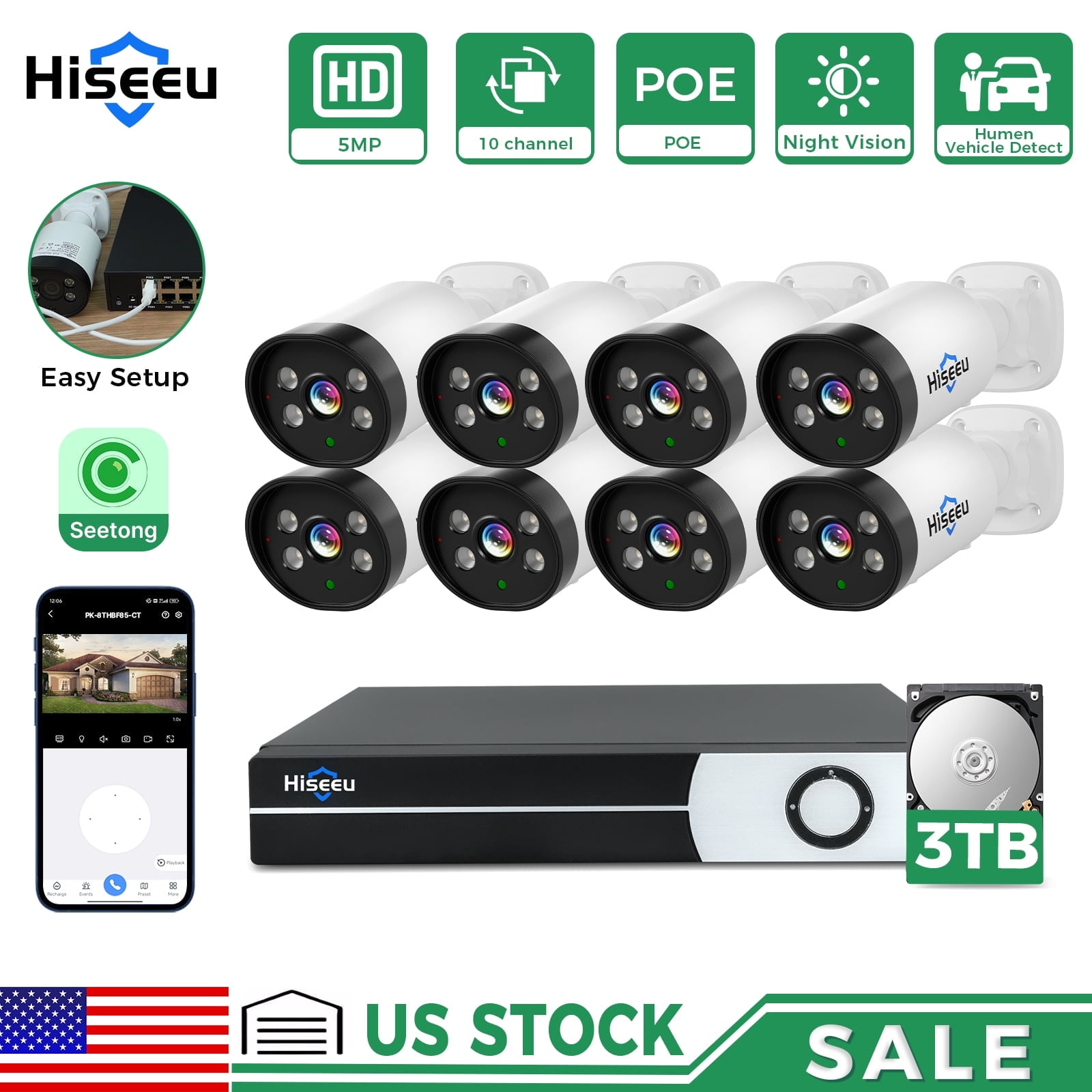 Hiseeu 5MP PoE Security Camera System Outdoor with 3TB Hard drive ...