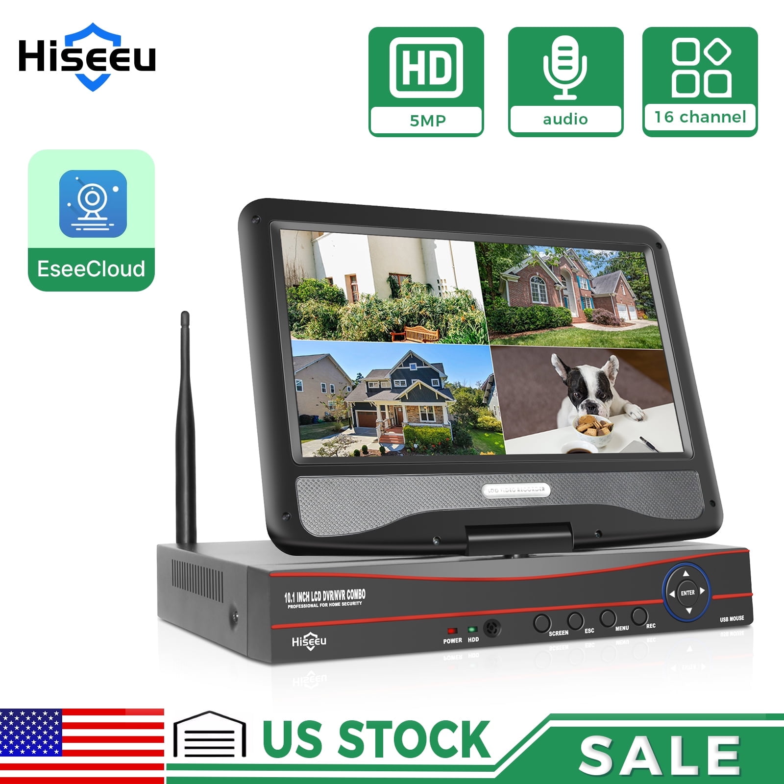 Hiseeu 5MP WiFi NVR 2.4GHz WiFi Support 5MP/4MP/3MP Hiseeu Cameras 24/7 ...