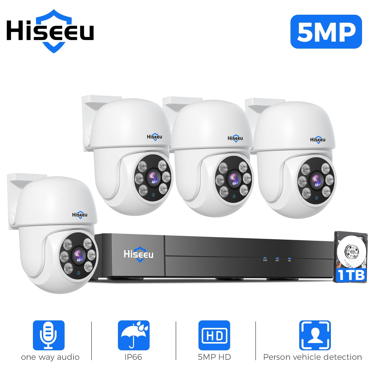 Hiseeu PT Wired Security Camera System 8ch 5MP Cameras 1TB Hard Drive ...