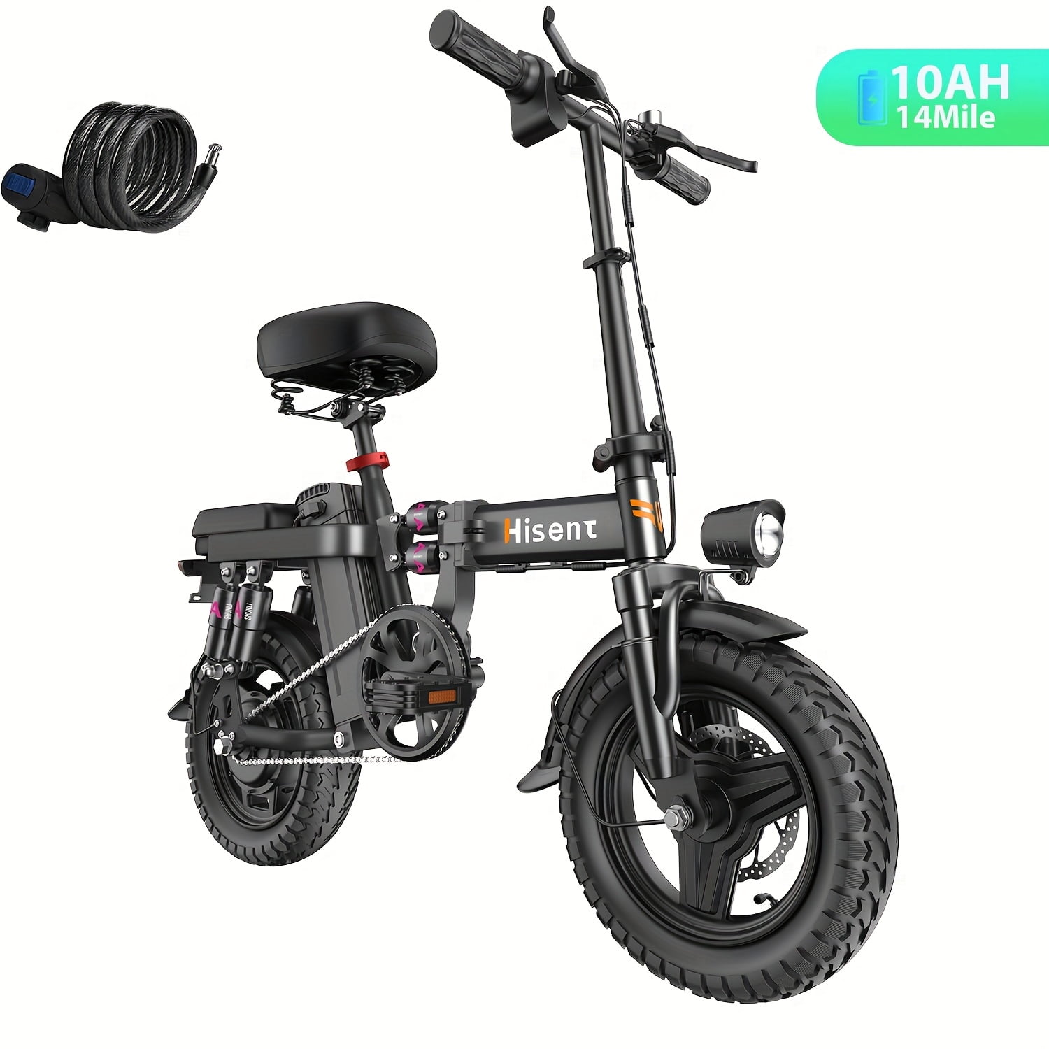 Hisent Adult Folding Electric Bike, Rated Power 500W, Peak Power 740W, Equipped With 48V 6/10/15 ...