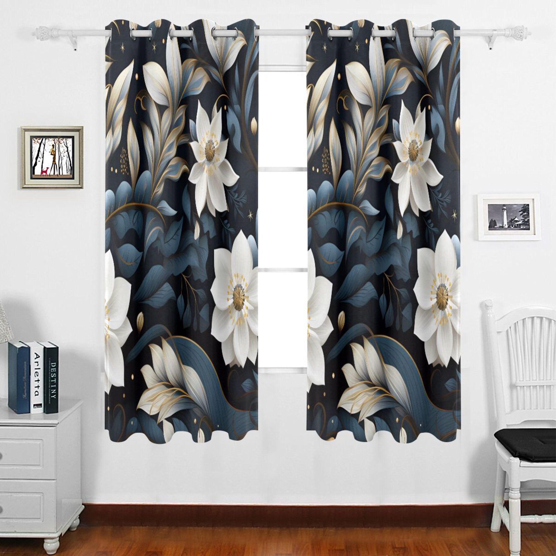 Hisicus Flowers Grommet Blackout Curtains Thermal Insulated Window ...