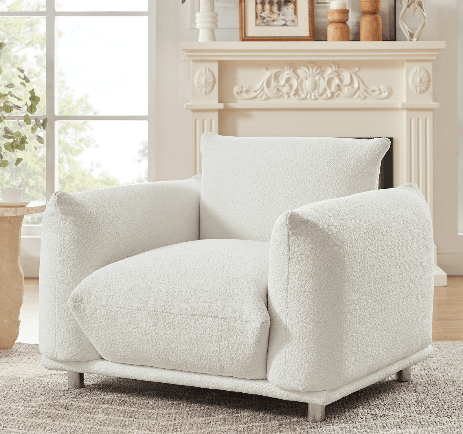 Hison Oversized Arm Chair for Living Room with Metal Legs White ...