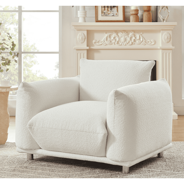 Hison Oversized Arm Chair for Living Room with Metal Legs White ...