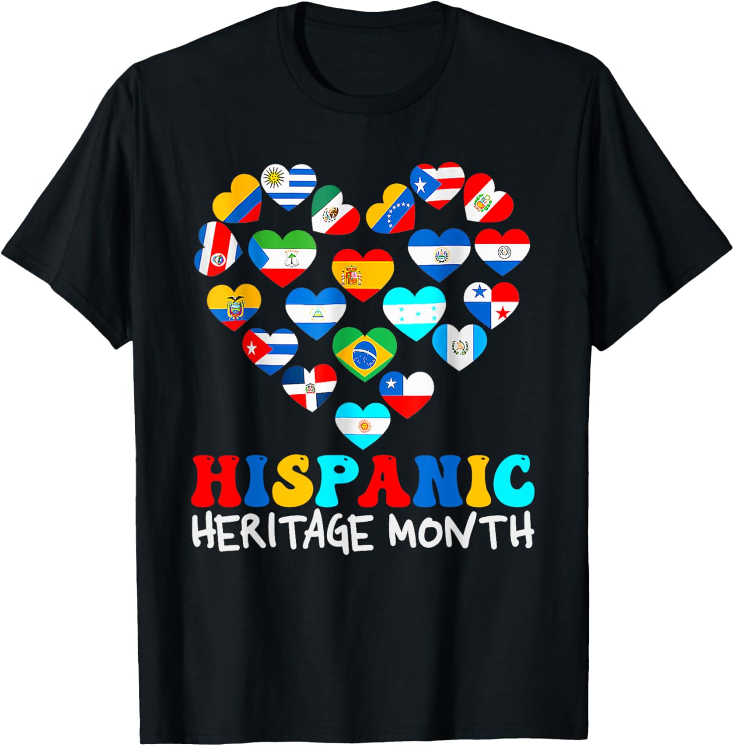 Hispanic Heritage Month All Countries Flags Heart Latino T-Shirt ...