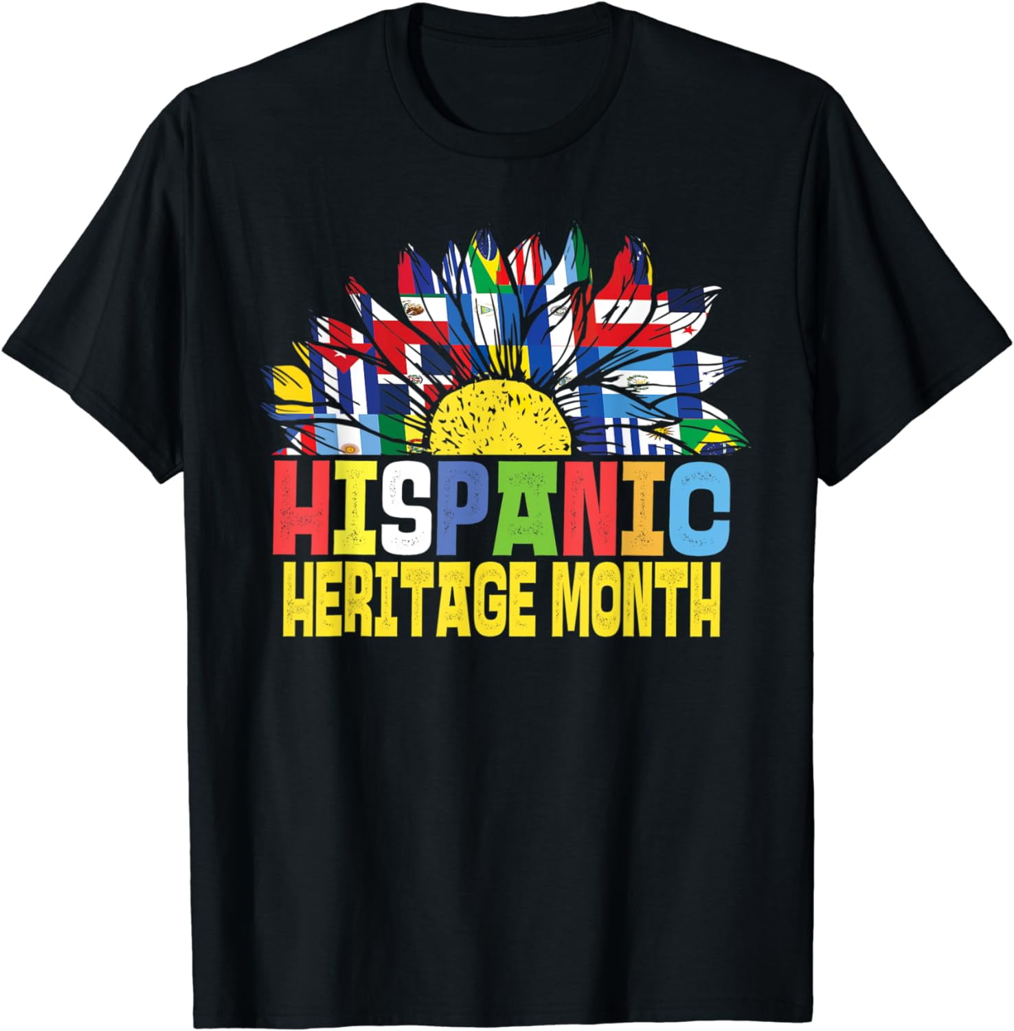 Hispanic Heritage Month All Latino Countries Half sunflower T-Shirt ...