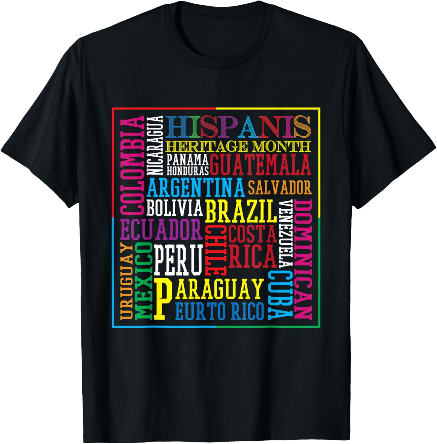 Hispanic Heritage Month Country Names of Latin America T-Shirt ...