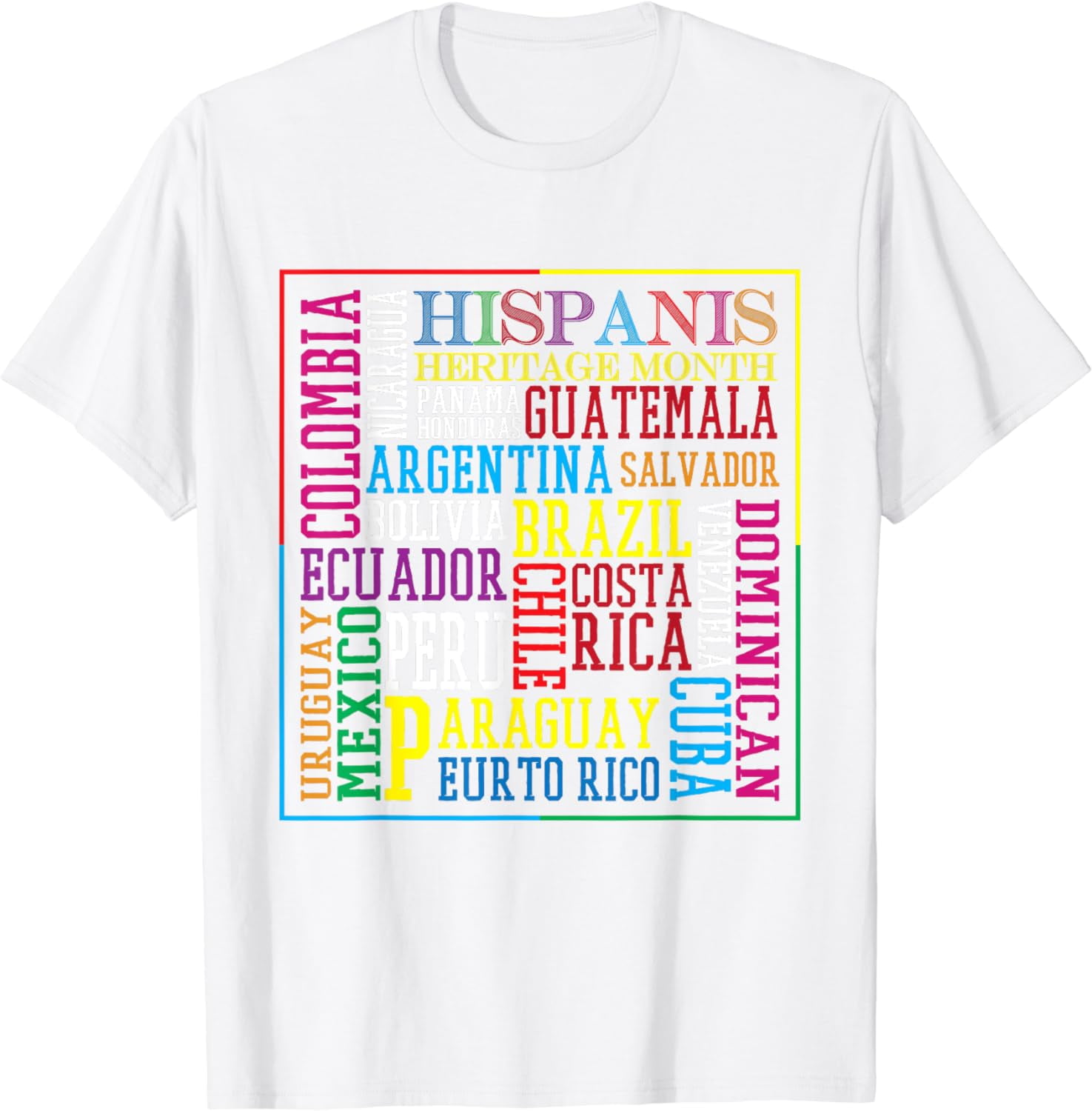 Hispanic Heritage Month Country Names of Latin America T-Shirt ...
