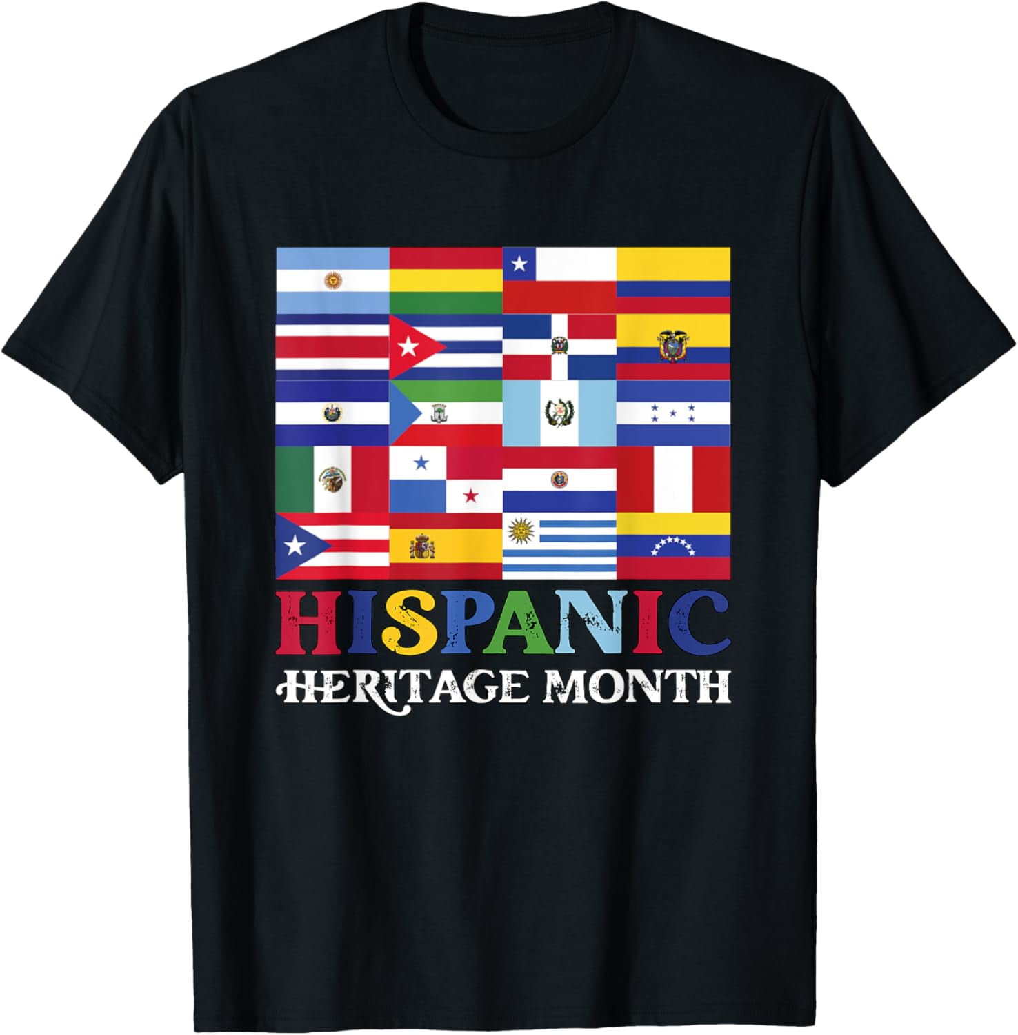 Hispanic Heritage Month Flags of Spanish Speaking Countries T-Shirt ...