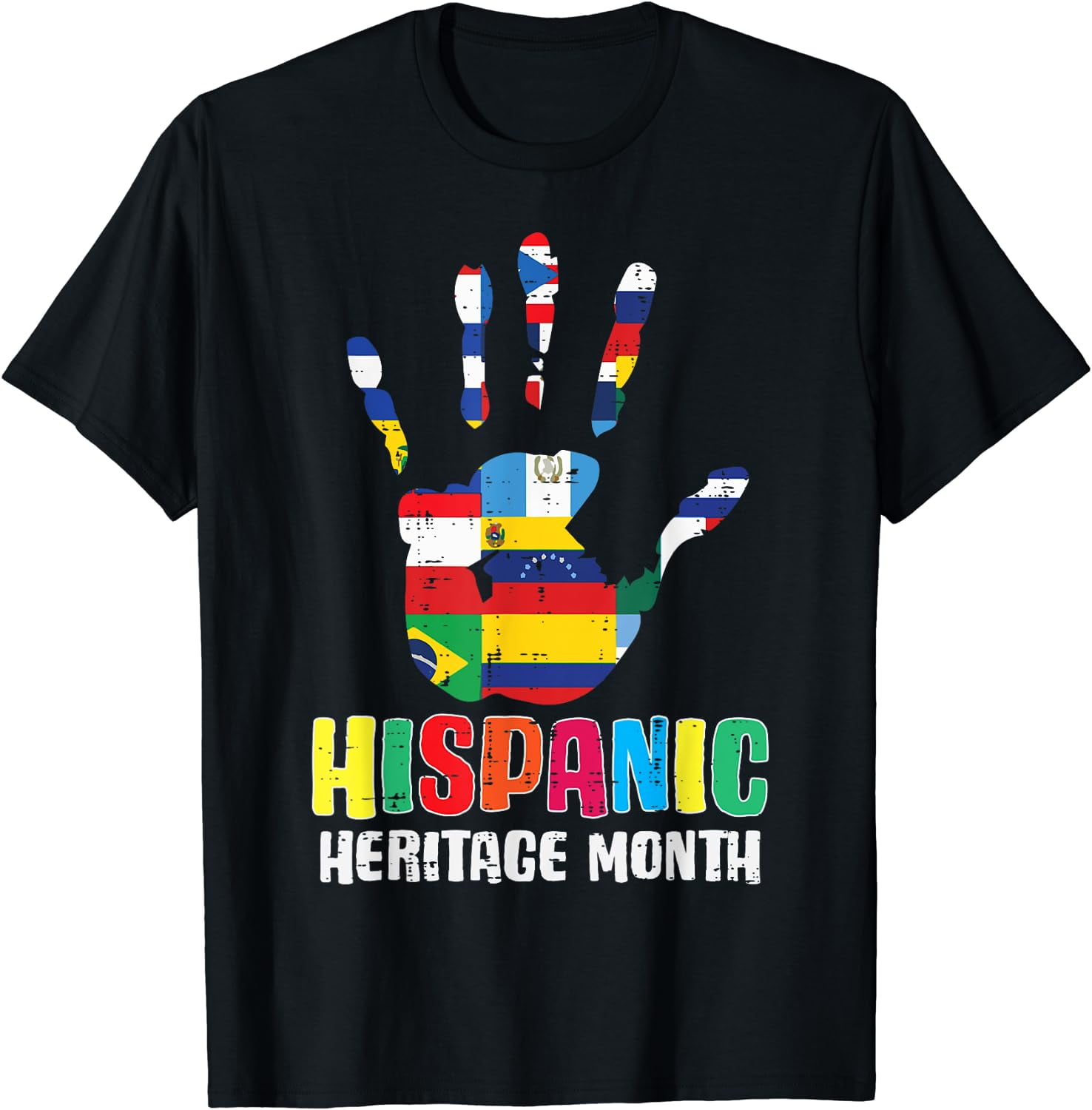 Hispanic Heritage Month Hand Flags Countries Men Women T-Shirt ...