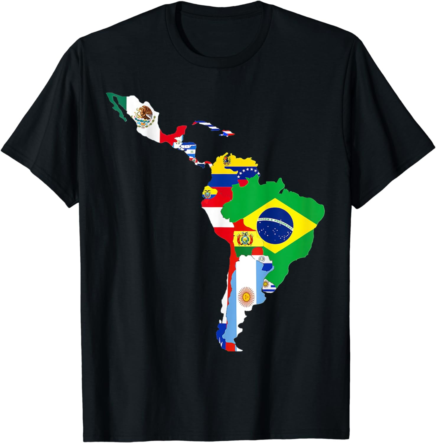 Hispanic Heritage Month Latin Countries Map Flags Art Fun T-Shirt ...