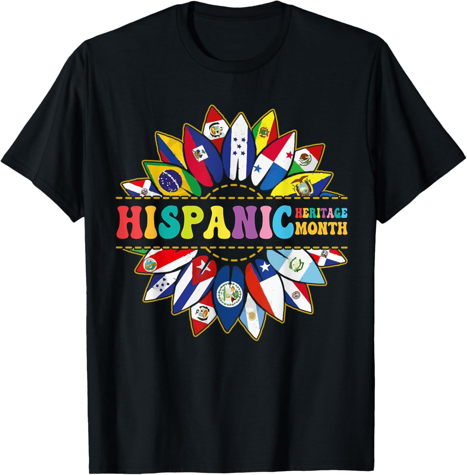 Hispanic Heritage Month Latino Countries Flags Sunflower T-Shirt ...