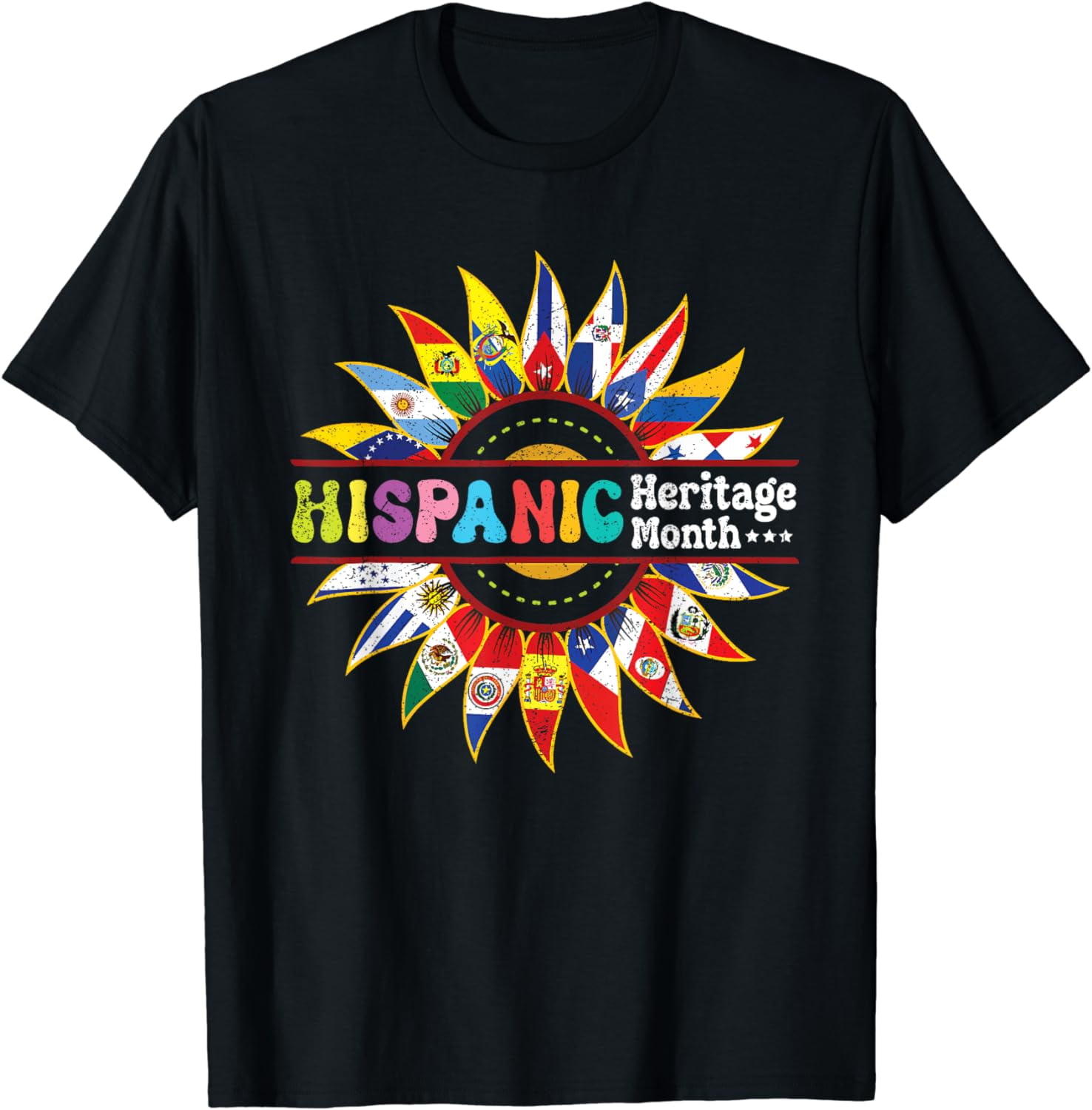 Hispanic Heritage Month Latino Countries Flags Sunflower T-Shirt ...