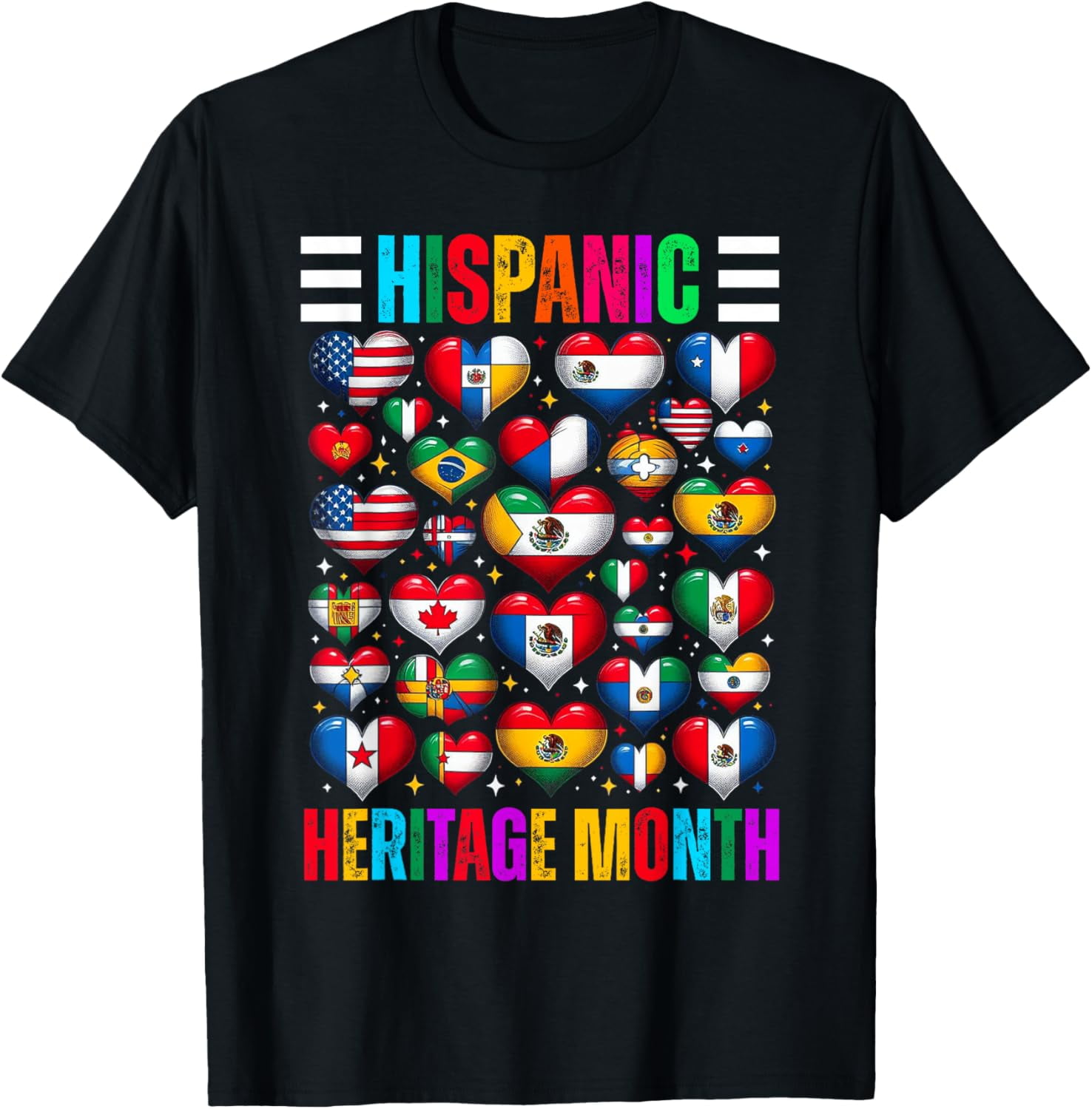 Hispanic Heritage Month Latino Countries Hands Heart Flags T-Shirt ...