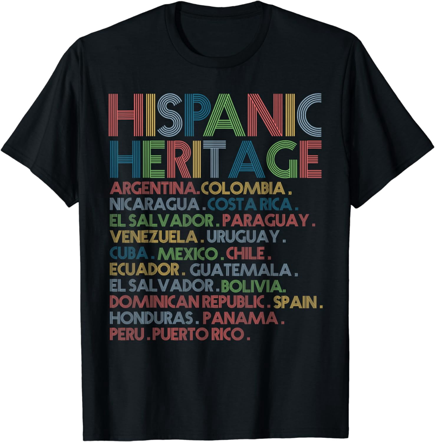 Hispanic Heritage Month Latino Countries Names Retro Vintage T-Shirt ...