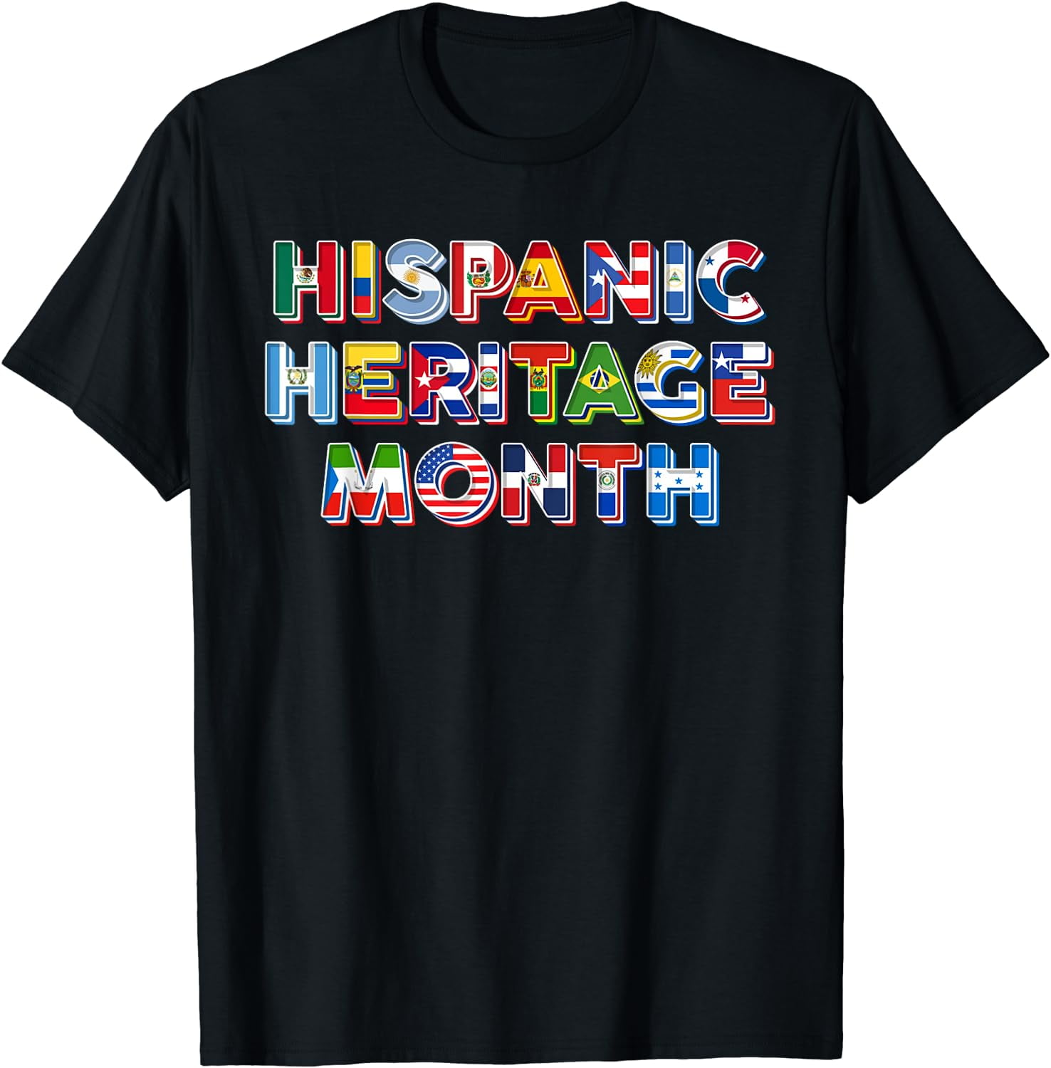 Hispanic Heritage Month National Latino All Countries Flags T-Shirt ...