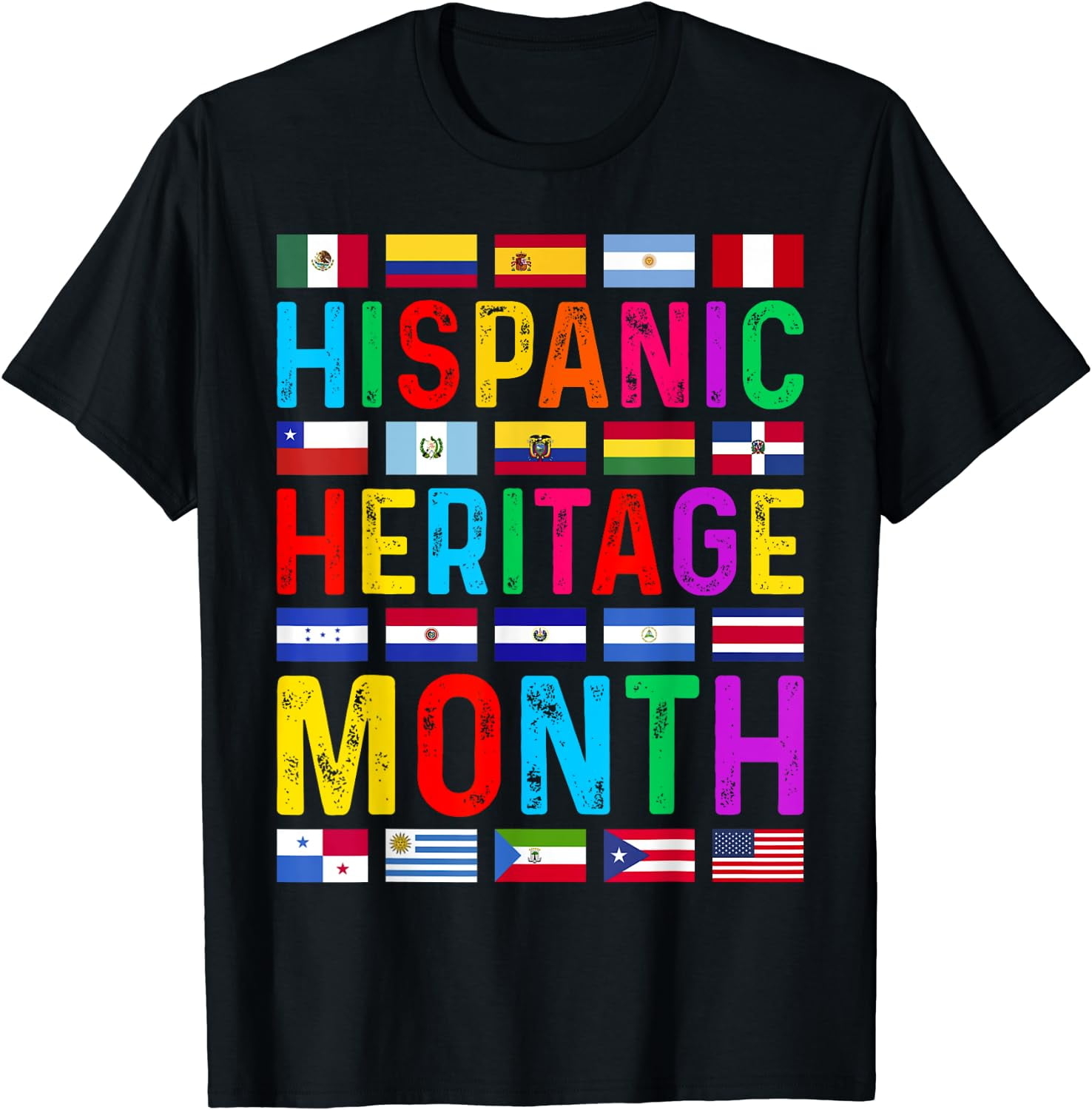 Hispanic Heritage Month National Latino Countries Flags T-Shirt Black ...