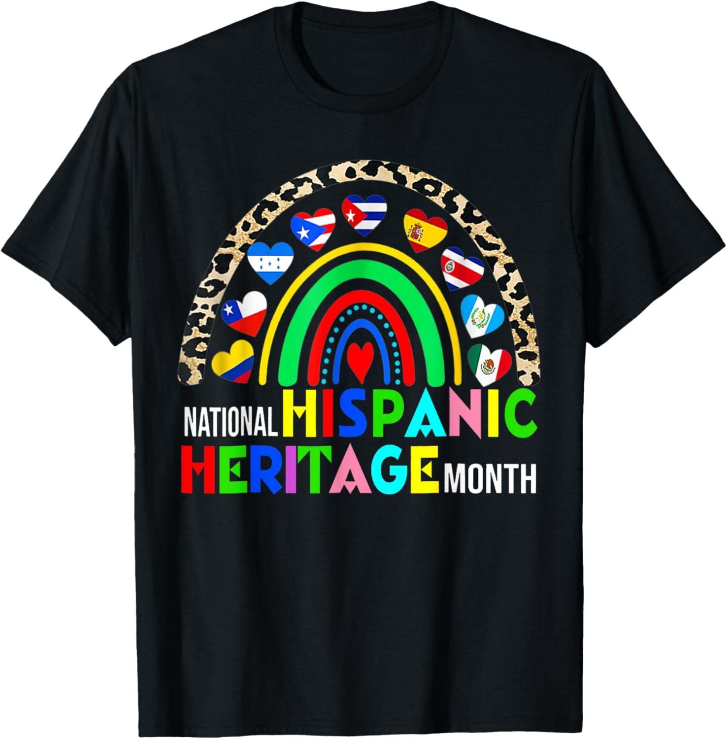 Hispanic Heritage Month Rainbow Latino Countries Flags T-Shirt ...