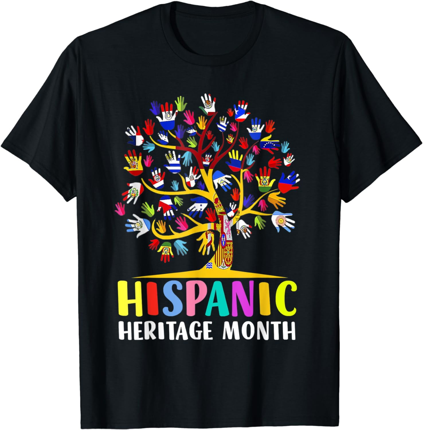 Hispanic Heritage Month Tree Roots Latino Countries Flags T-Shirt ...