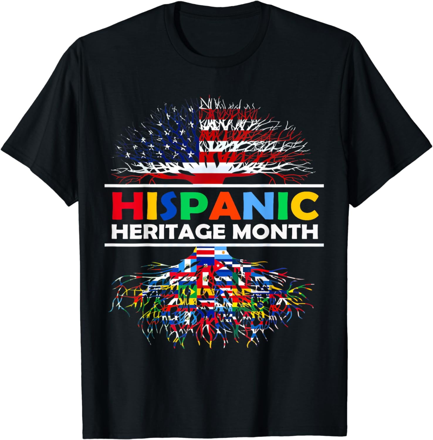 Hispanic Heritage Month Tree Roots Latino Countries Flags T-Shirt ...