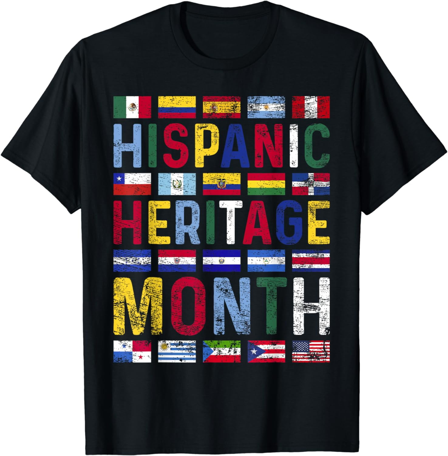 Hispanic Heritage Month Vintage Latino Countries Flags T-Shirt ...