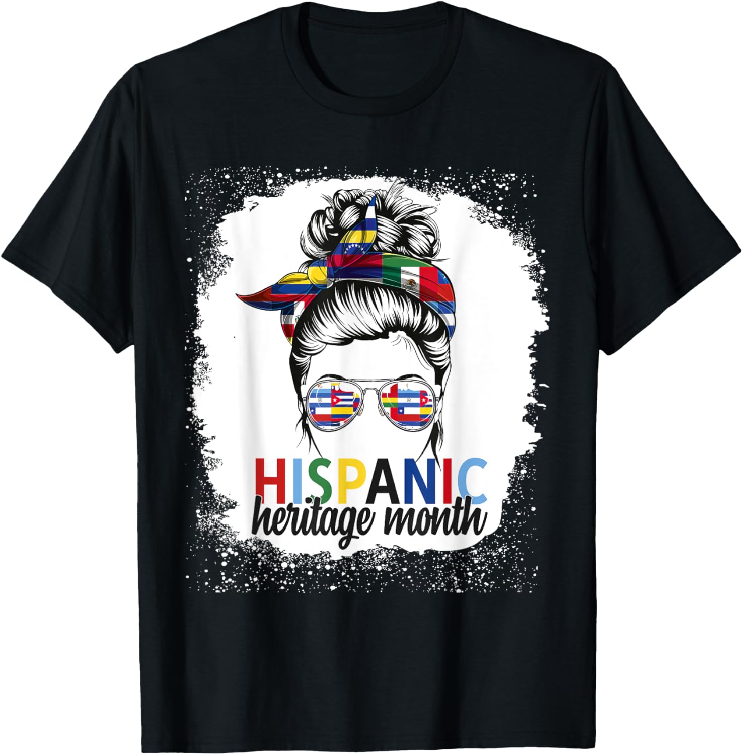 Hispanic Heritage Month all Countries Flags women messy bun T-Shirt ...