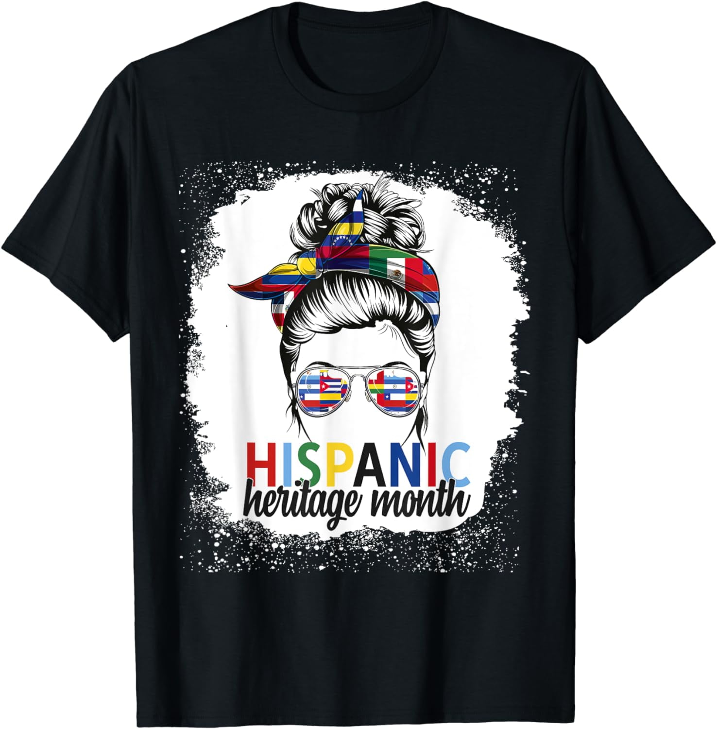 Hispanic Heritage Month all Countries Flags women messy bun Cotton T ...