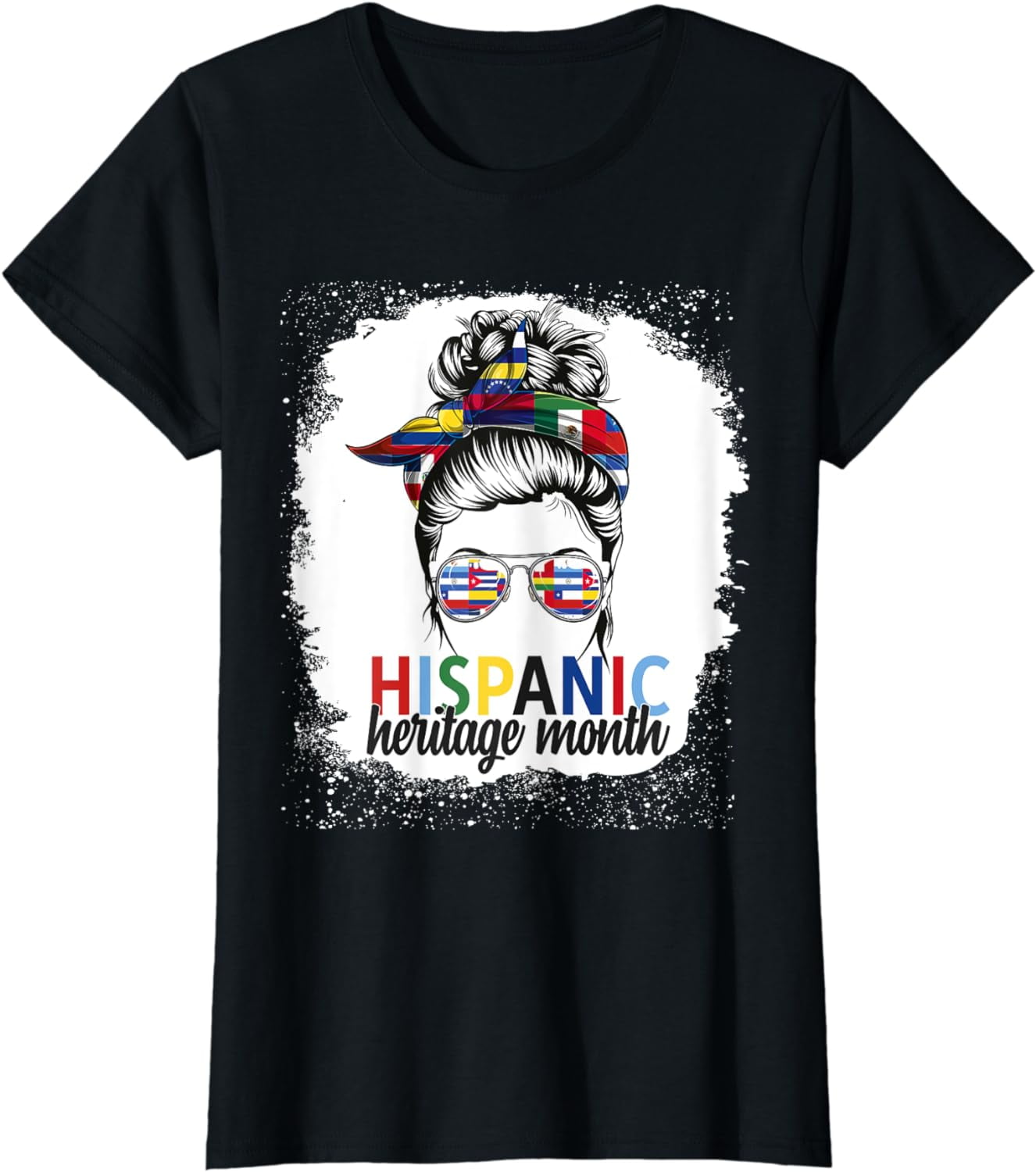 Hispanic Heritage Month All Countries Flags Women Messy Bun T Shirt