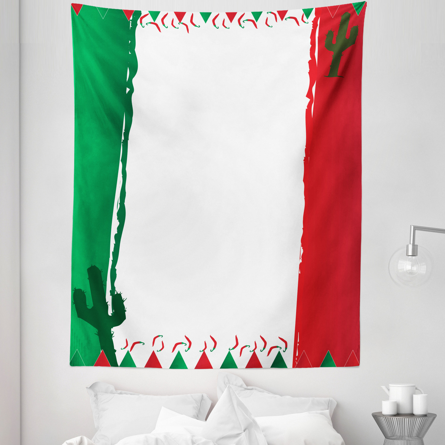 Hispanic Tapestry, Mexican Themed Graphic in Flag Colors Cactus and ...