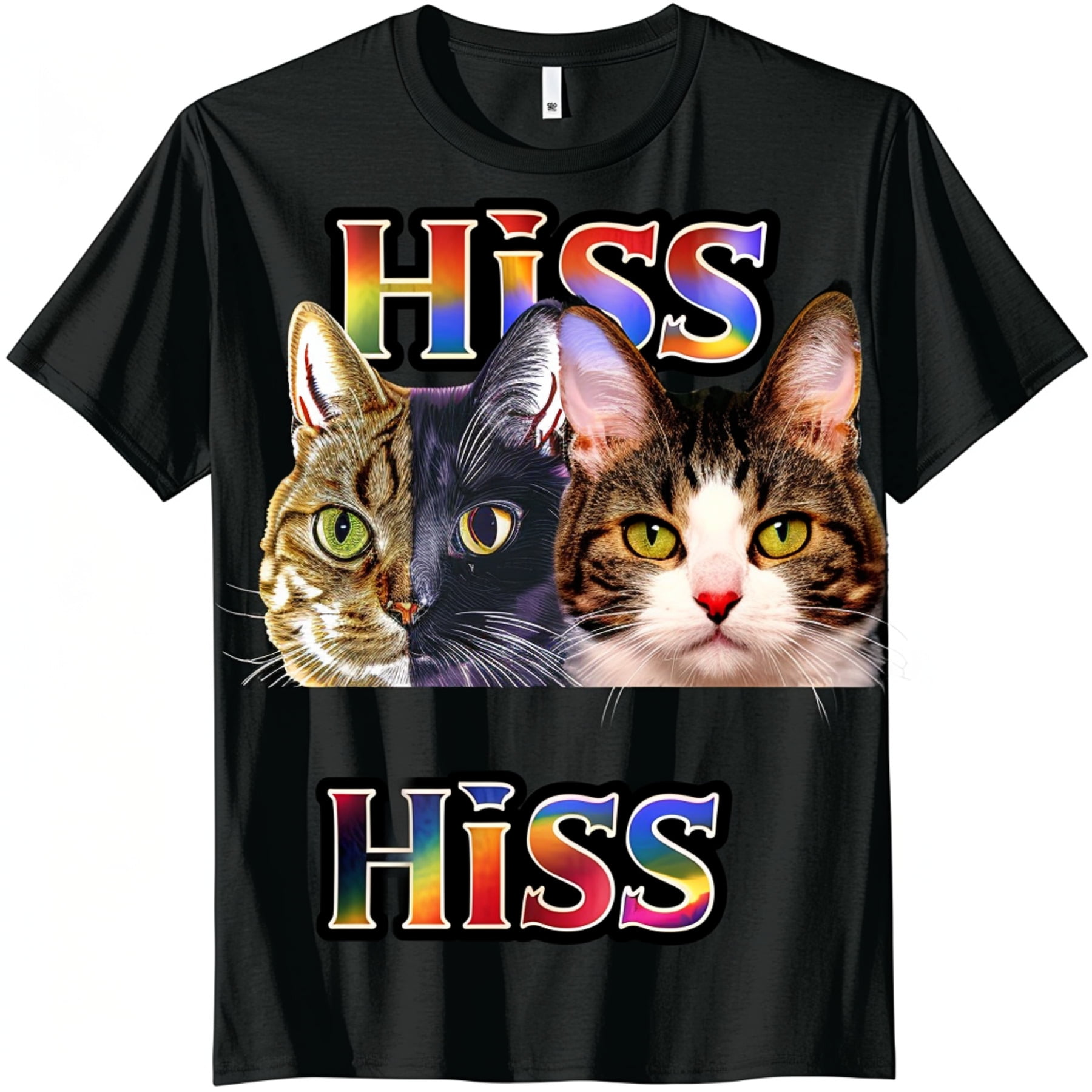 Hiss Cat Kiss Style Heavy T Shirt Black Rainbow Sky 4 Breeds Realistic ...