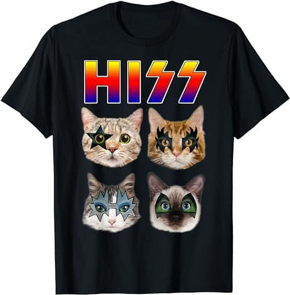 Hiss Funny Cats Kittens Rock Rockin Short Sleeve T-shirt Gift Tee Pun ...