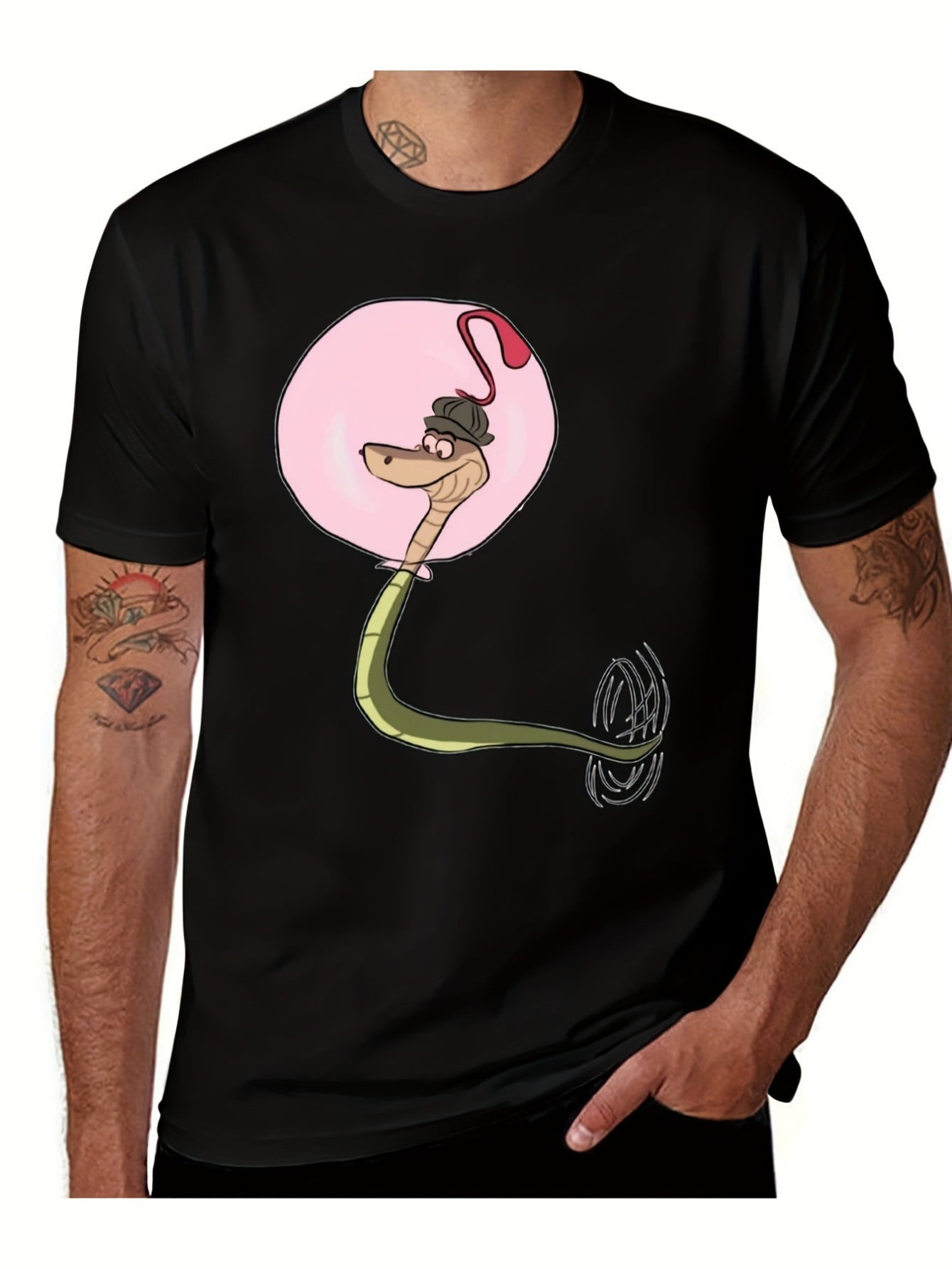 Hissss Vintage T-Shirt - Black Anime Tee for Men, 220g, Black - Walmart.com