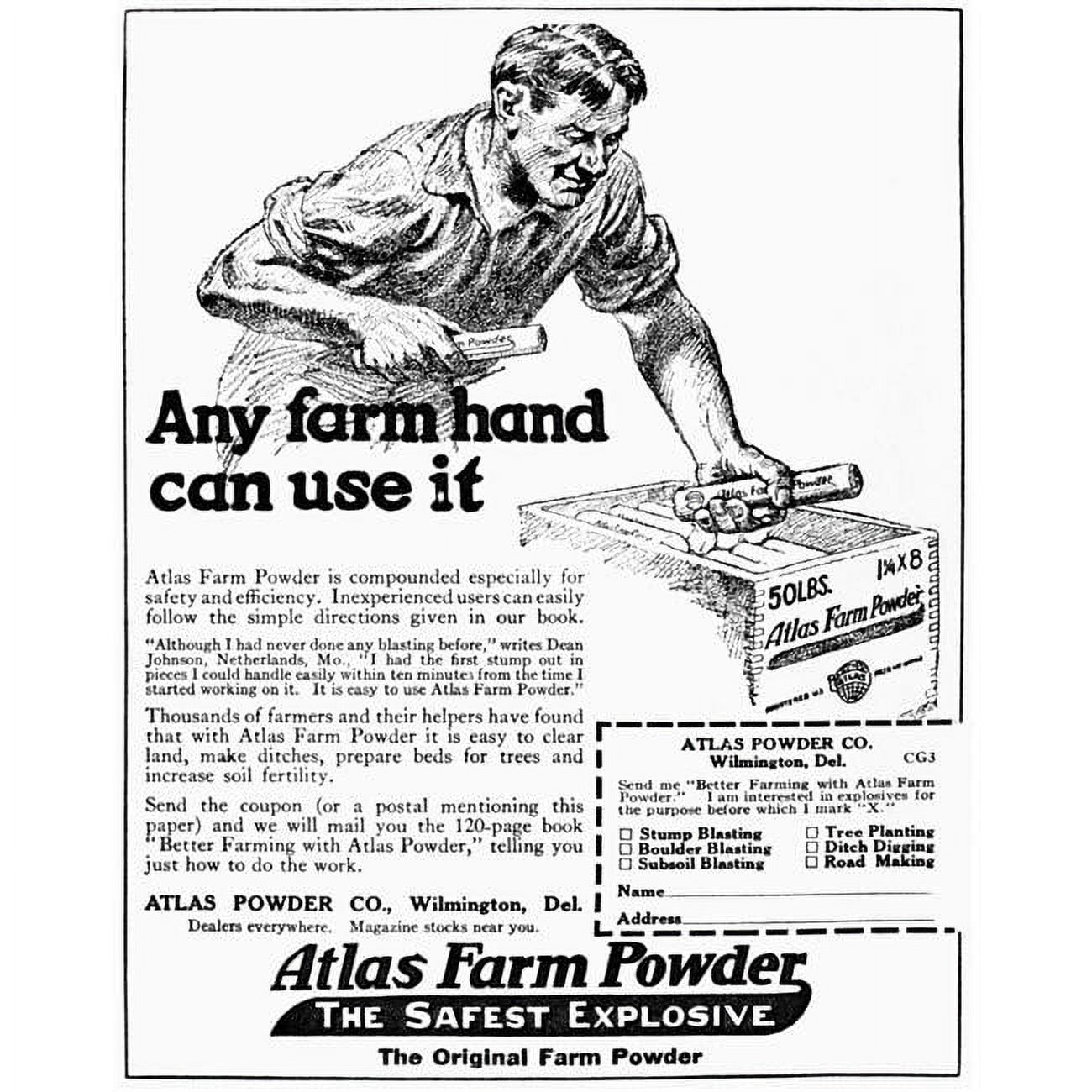 Historic Advertisement of Atlas Farm Powder The Safest Explosive with ...