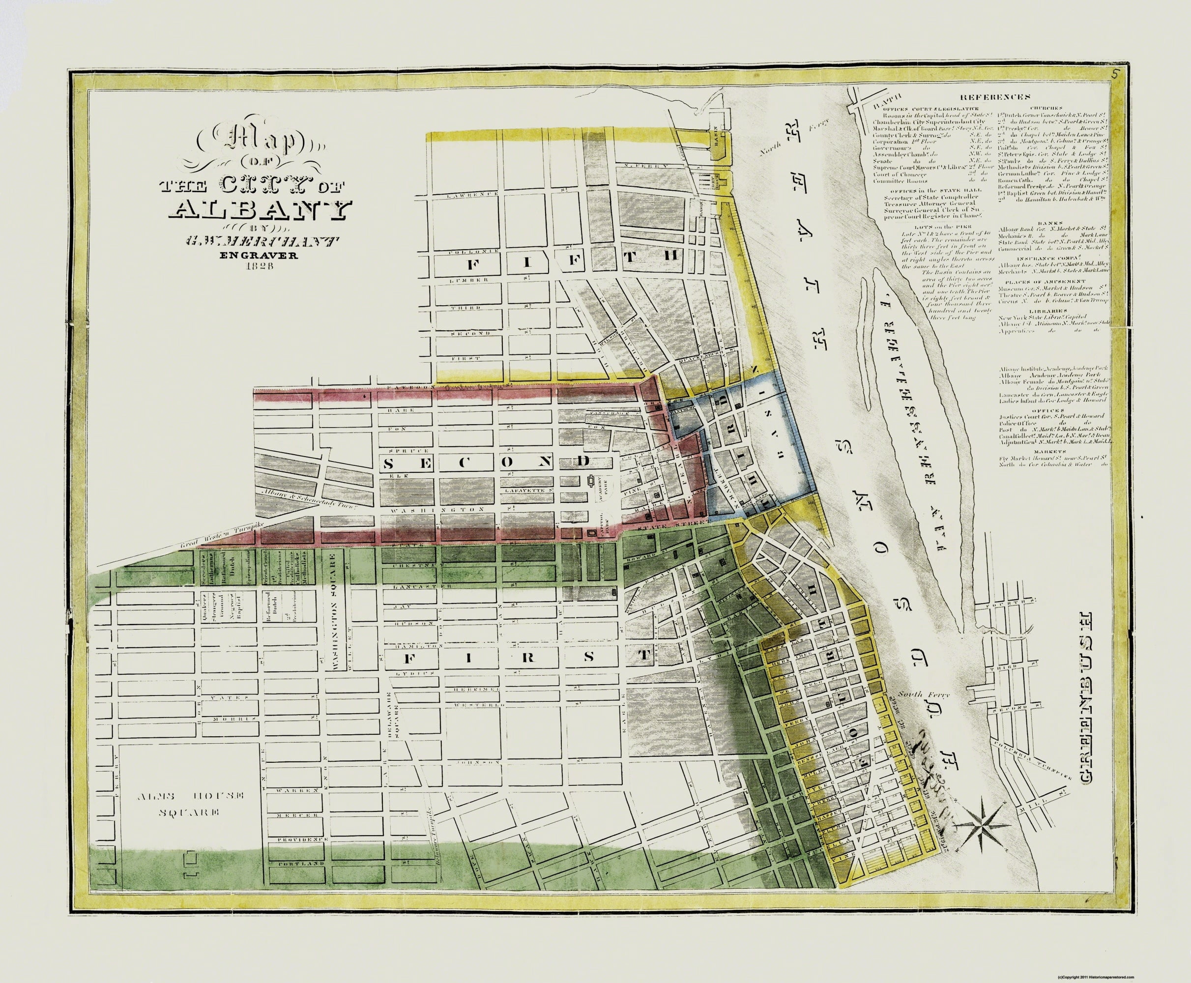 Historic City Map - Albany New York - Merchant 1828 - 27.88 x 23 ...