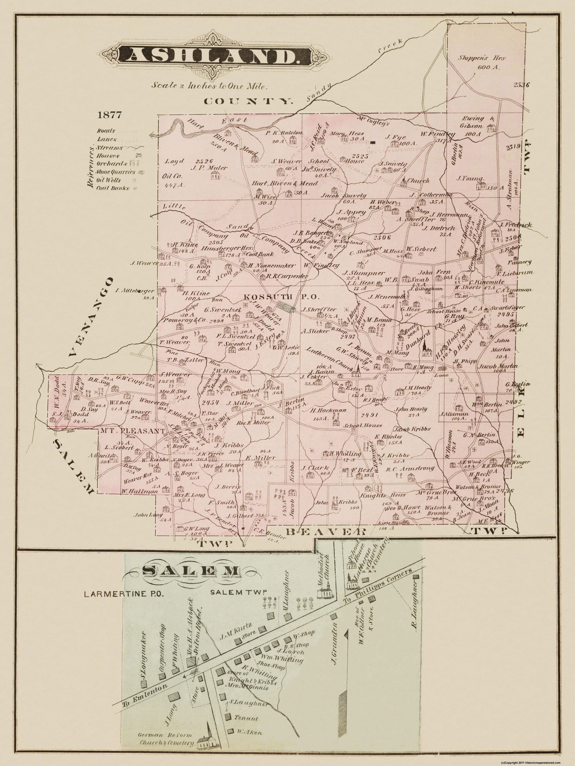 Historic City Map - Ashland Salem Pennsylvania - Caldwell 1877 - 23 x ...