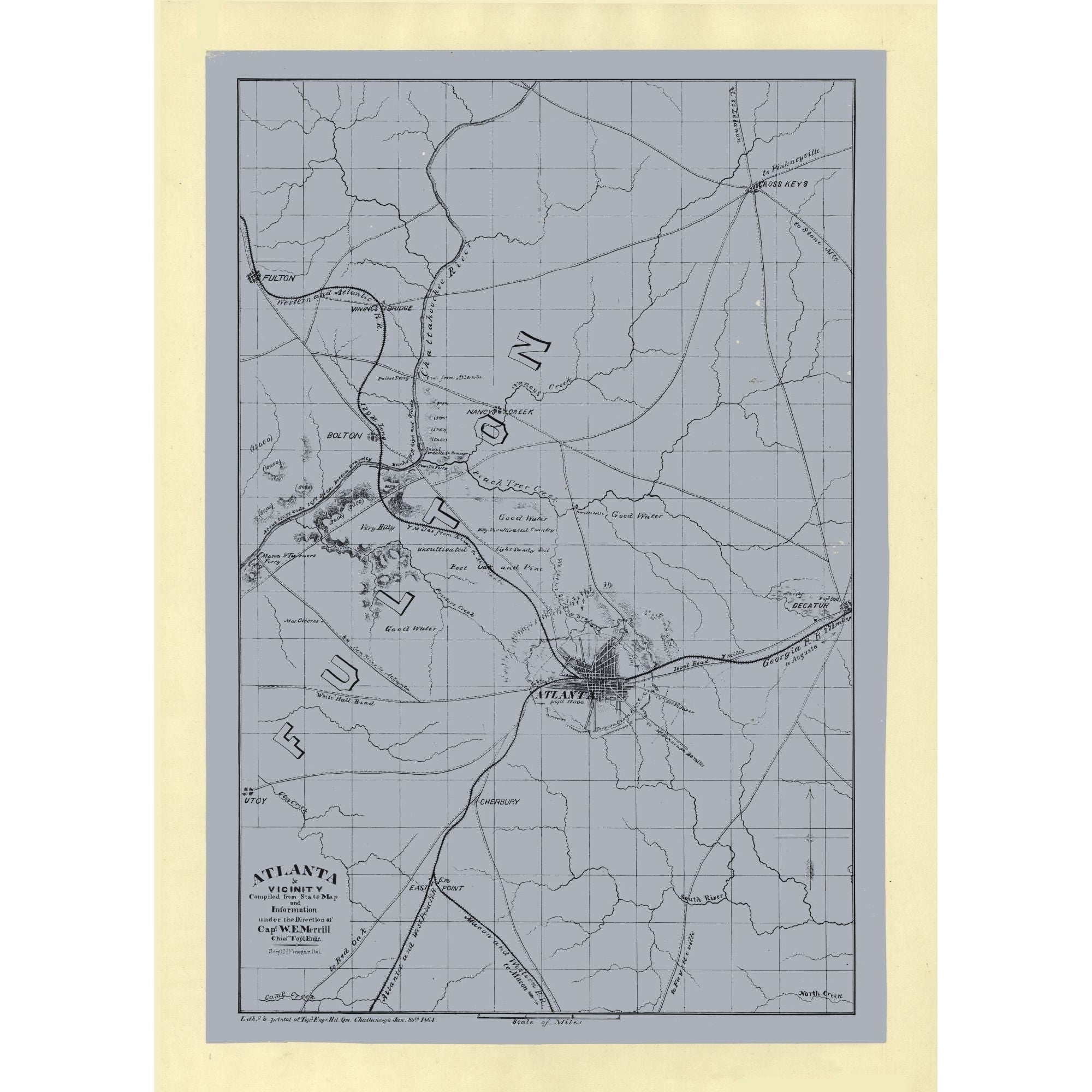 Historic City Map - Atlanta Georgia - Merrill 1864 - 23 x 32.06 ...