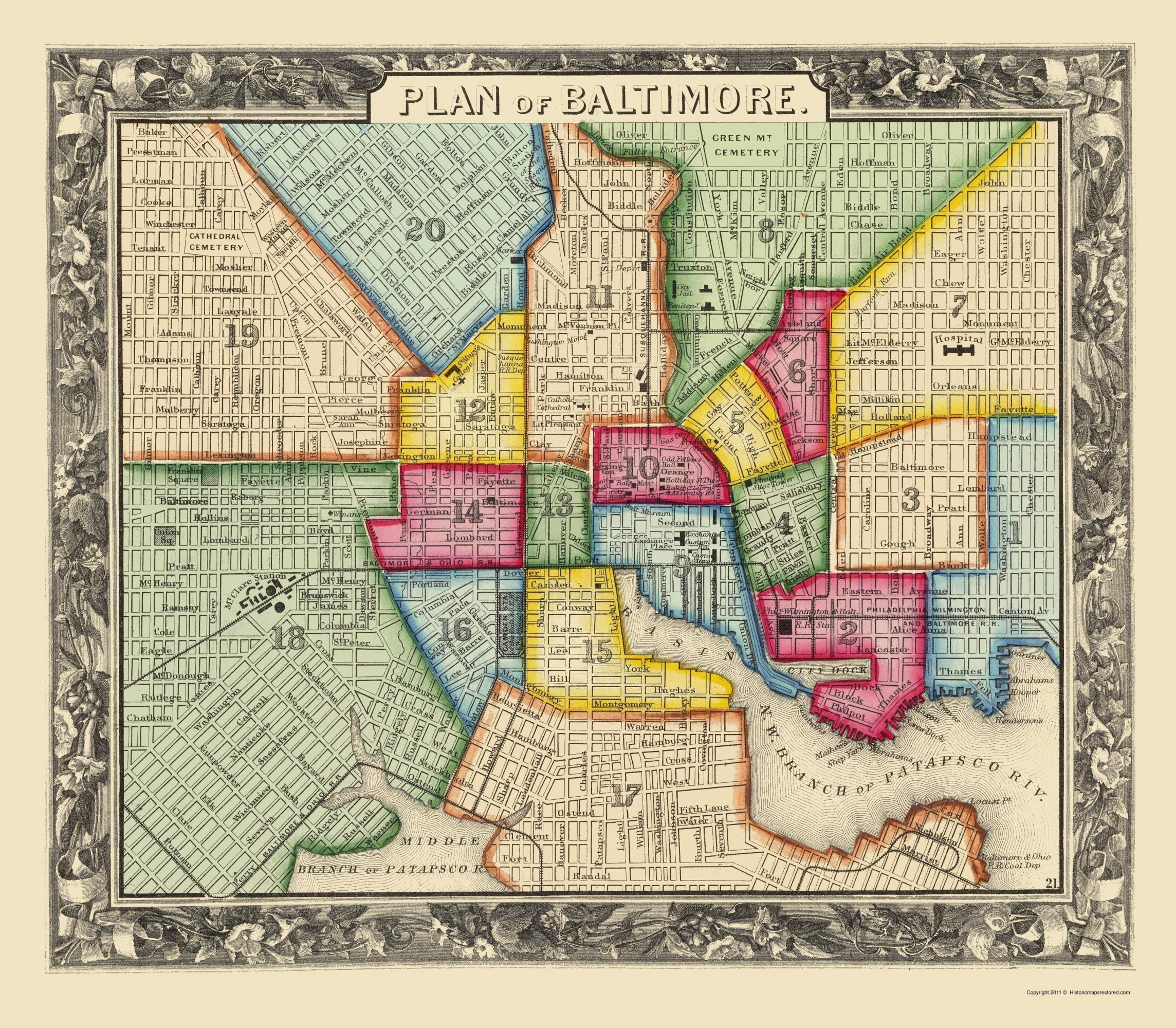 Historic City Map - Baltimore Maryland - Mitchell 1867 - Vintage Wall ...