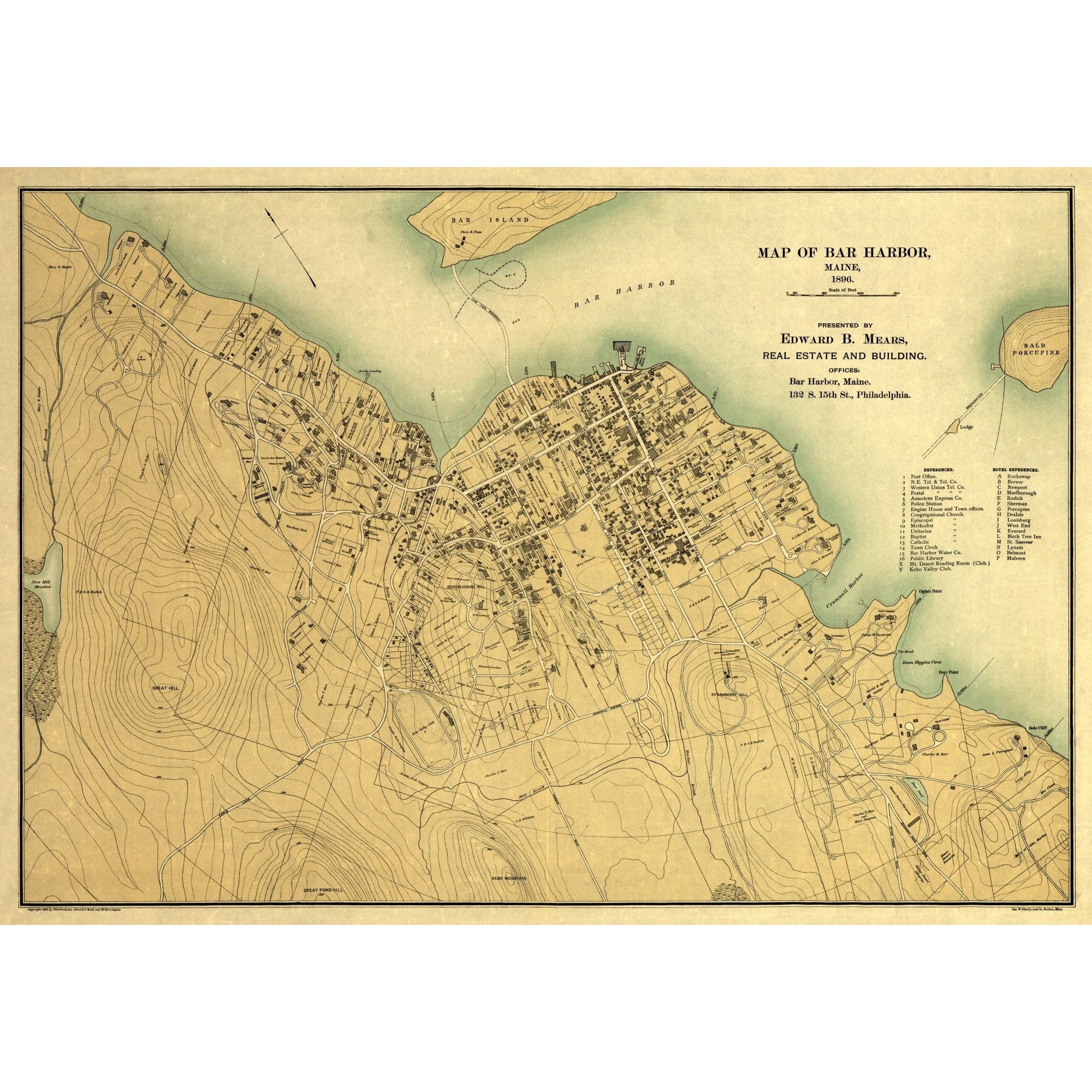 Historic City Map - Bar Harbor Maine - Mears 1896 - 33.14 x 23 ...
