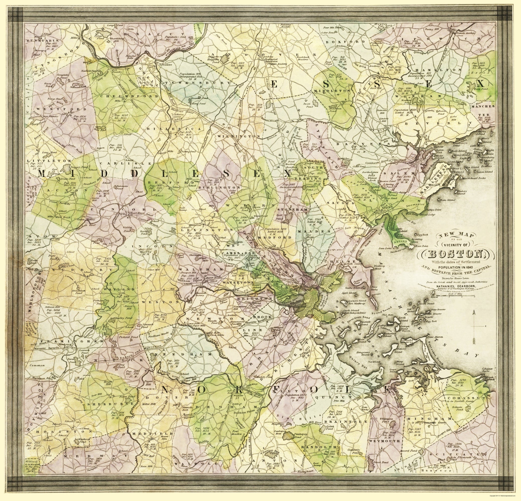 Historic City Map - Boston Massachusetts - Dearborn 1841 - Vintage Wall Art - Walmart Business ...