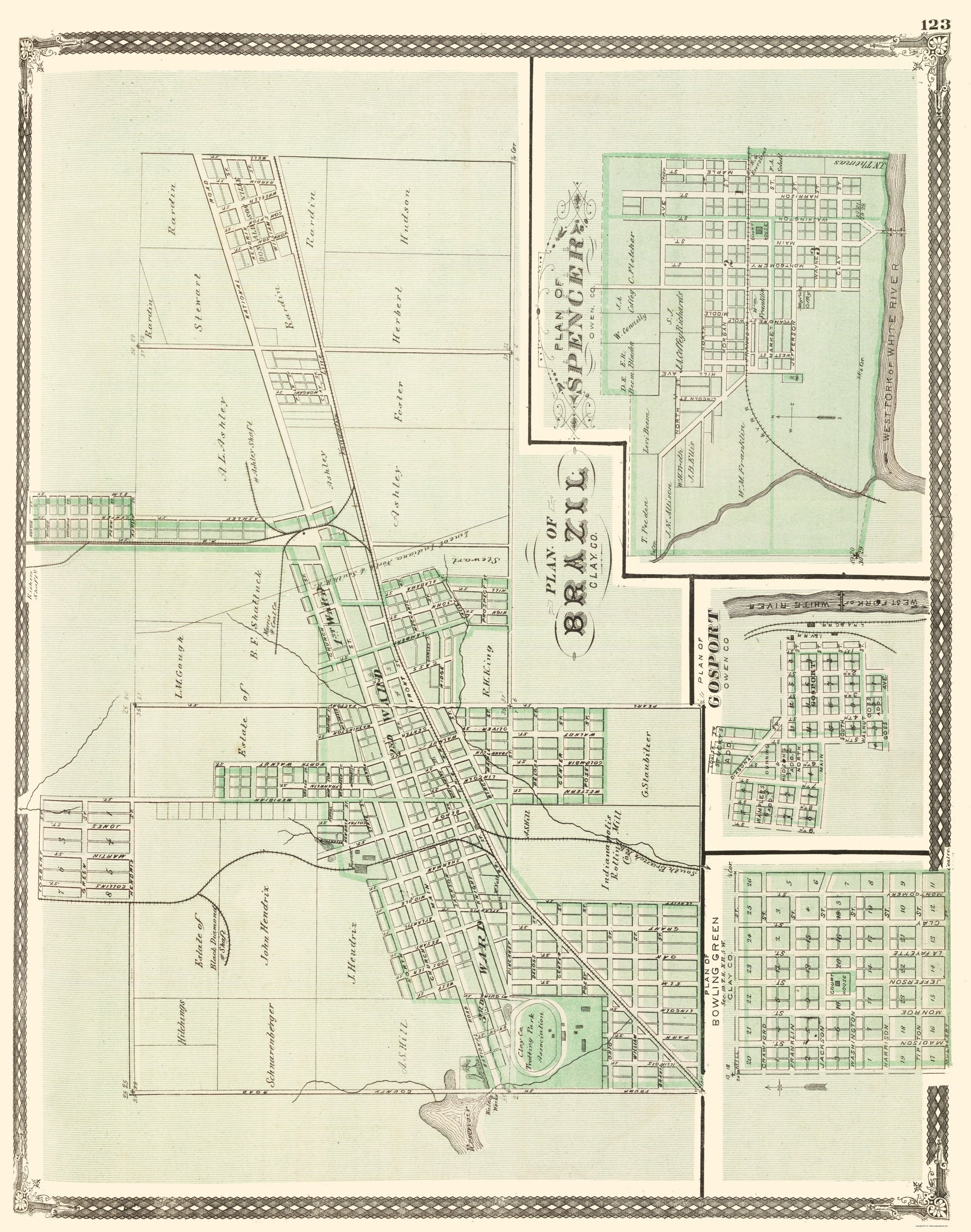Historic City Map - Brazil Spencer Bowling Green Indiana - Baskin 1876 ...