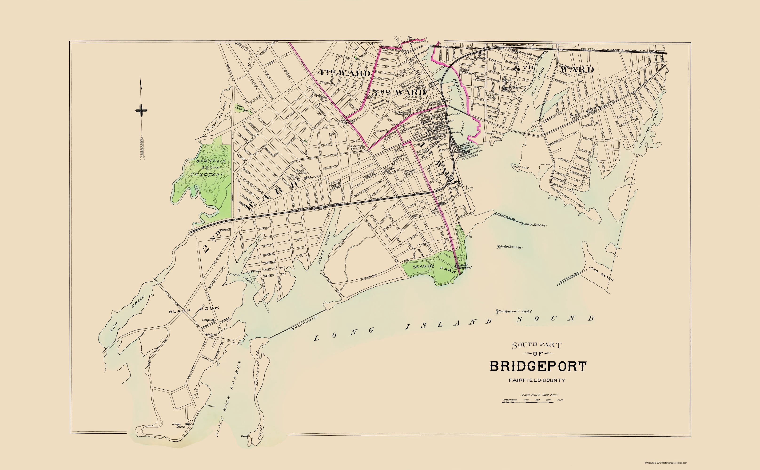 Historic City Map - Bridgeport South Connecticut - Hurd 1893 - 23 x 37. ...
