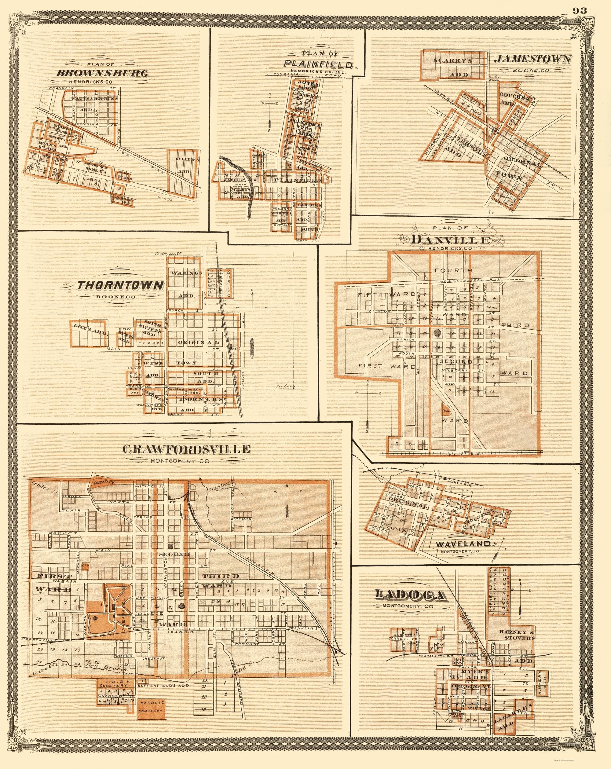 Historic City Map - Brownsburg Plainfield Jamestown Indiana - Baskin ...
