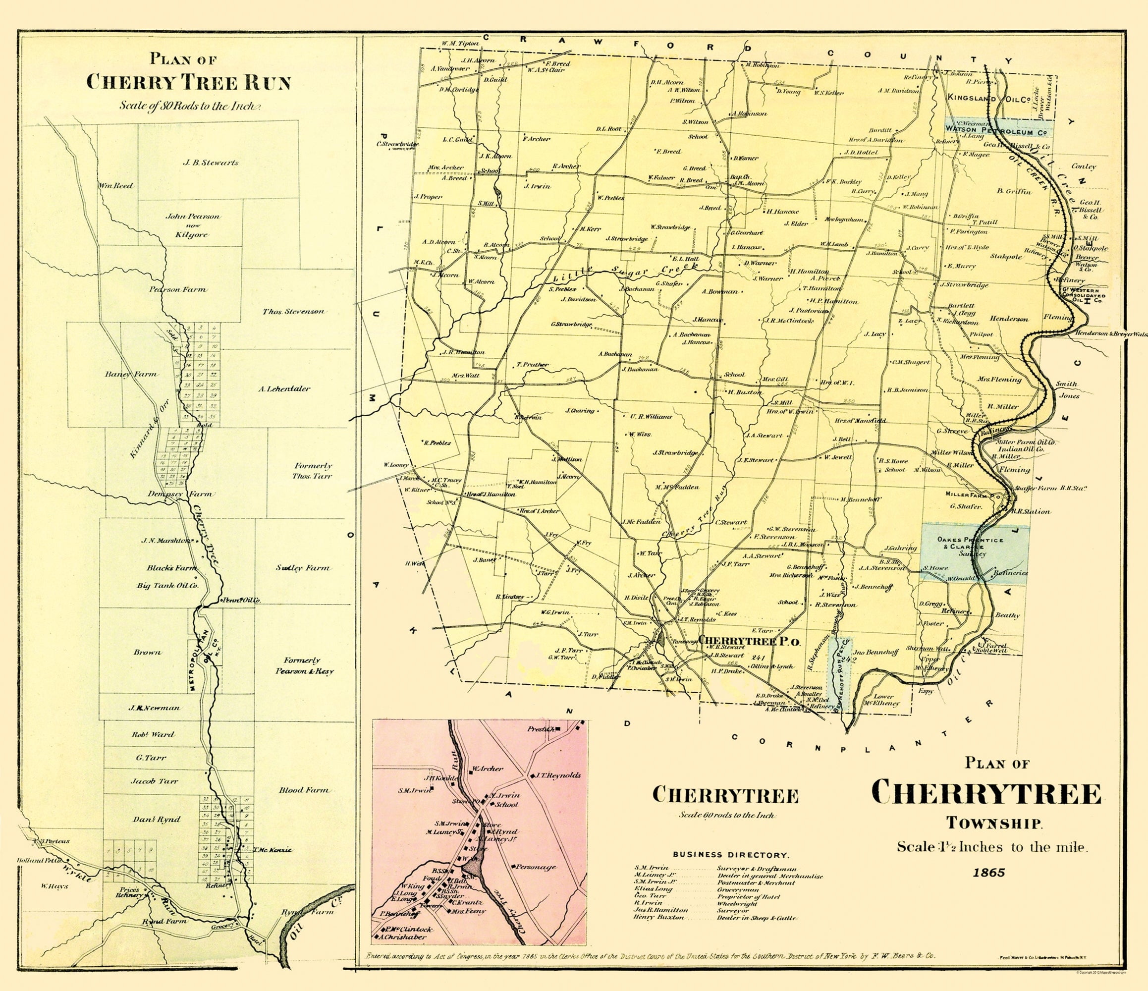 Historic City Map - Cherry Tree Pennsylvania - Beers 1865 - 26.63 x 23 ...