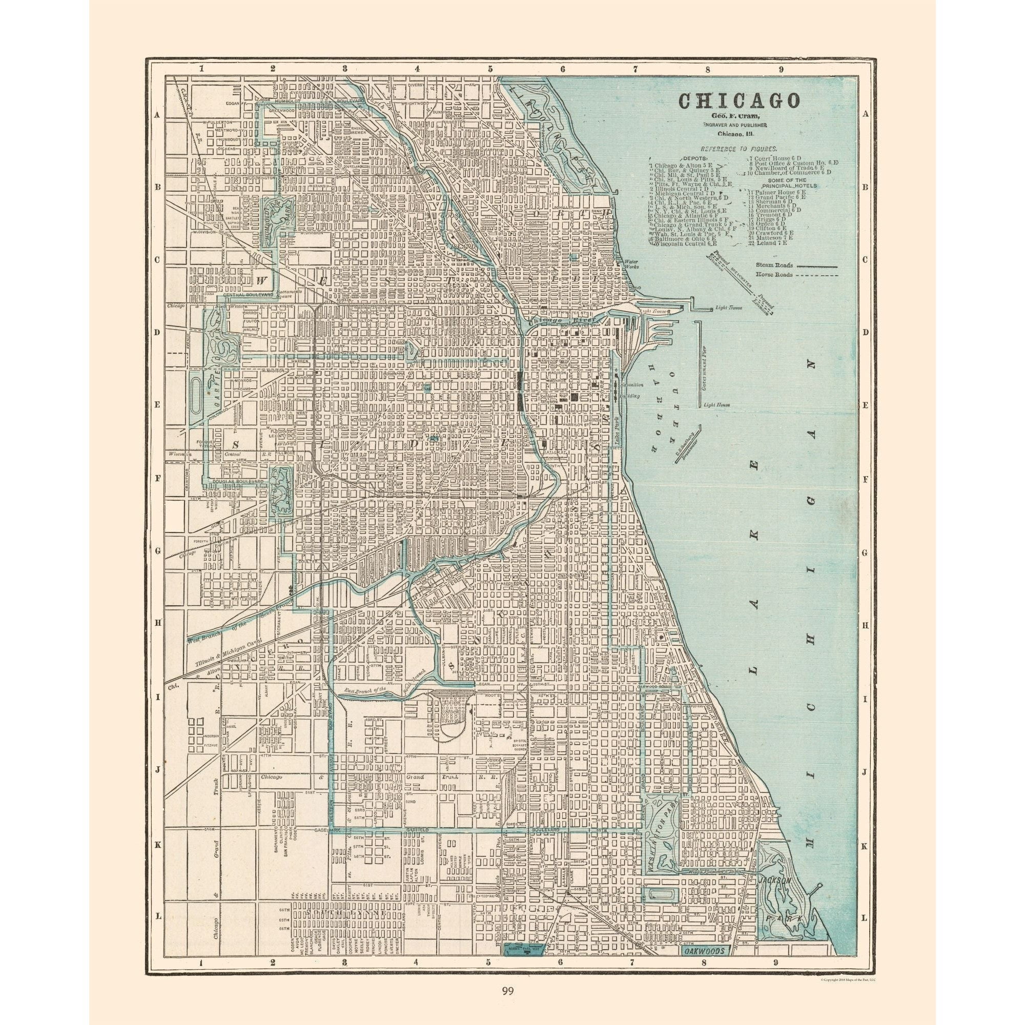 Historic City Map - Chicago Illinois - Cram 1892 - Vintage Wall Art ...