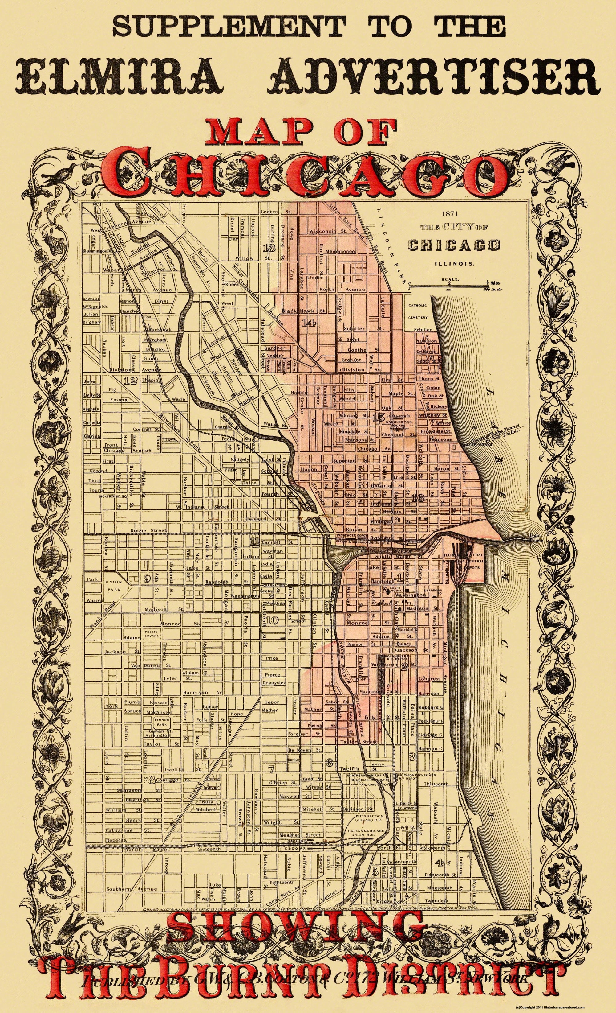 Historic City Map - Chicago Illinois Fire Burnt District - Colton 1871 ...
