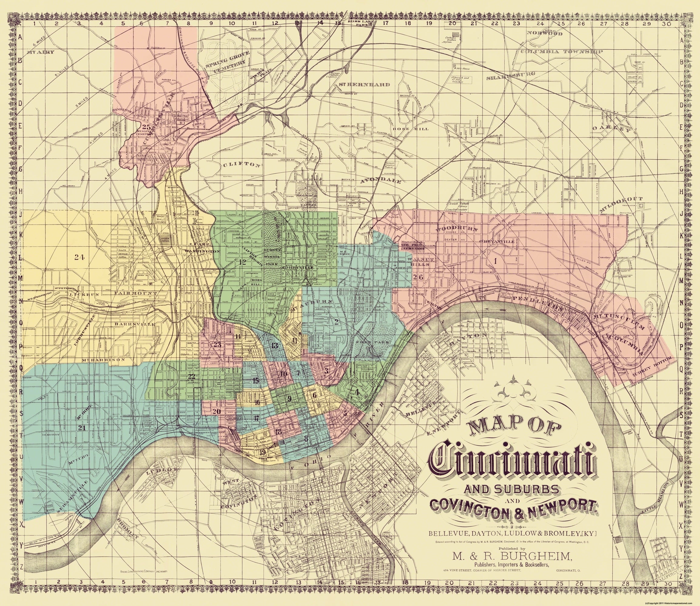Historic City Map - Cincinnati Suburbs Ohio - Burgheim 1870 - 26.56 x ...