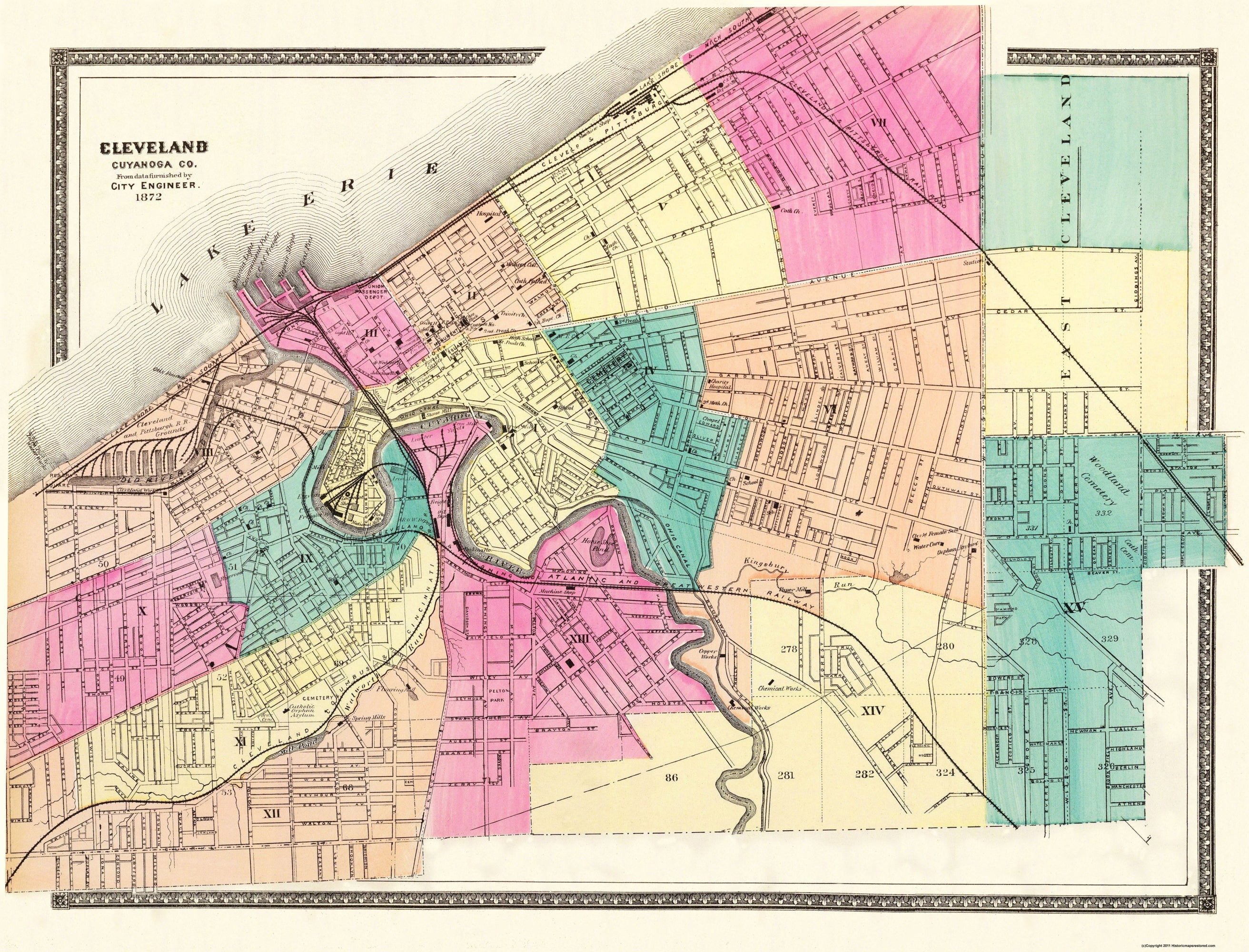 Historic City Map - Cleveland Ohio - City Engineer 1872 - 30.19 x 23 ...