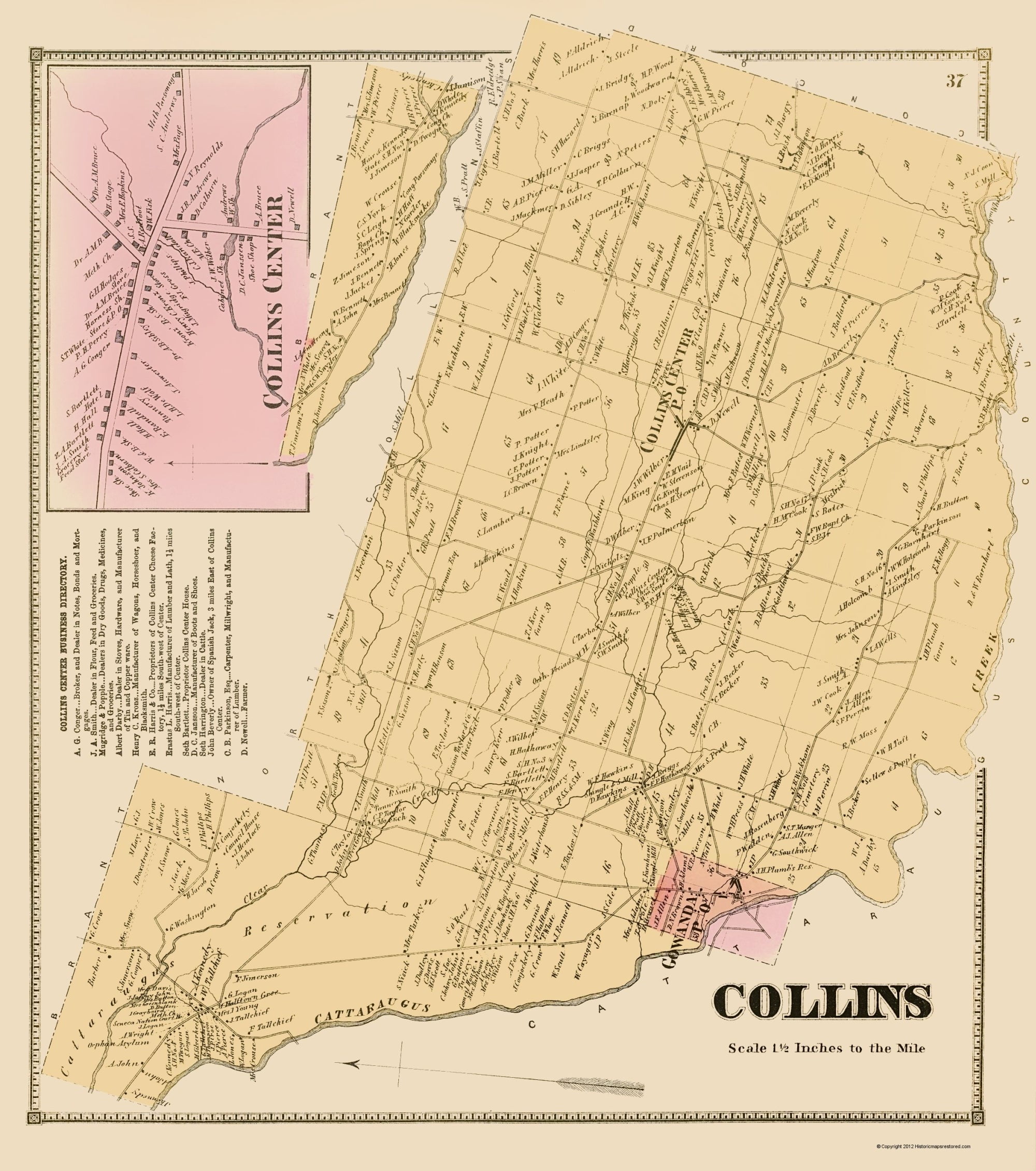 Historic City Map - Collins New York - Stone 1866 - 23 x 26.00 ...