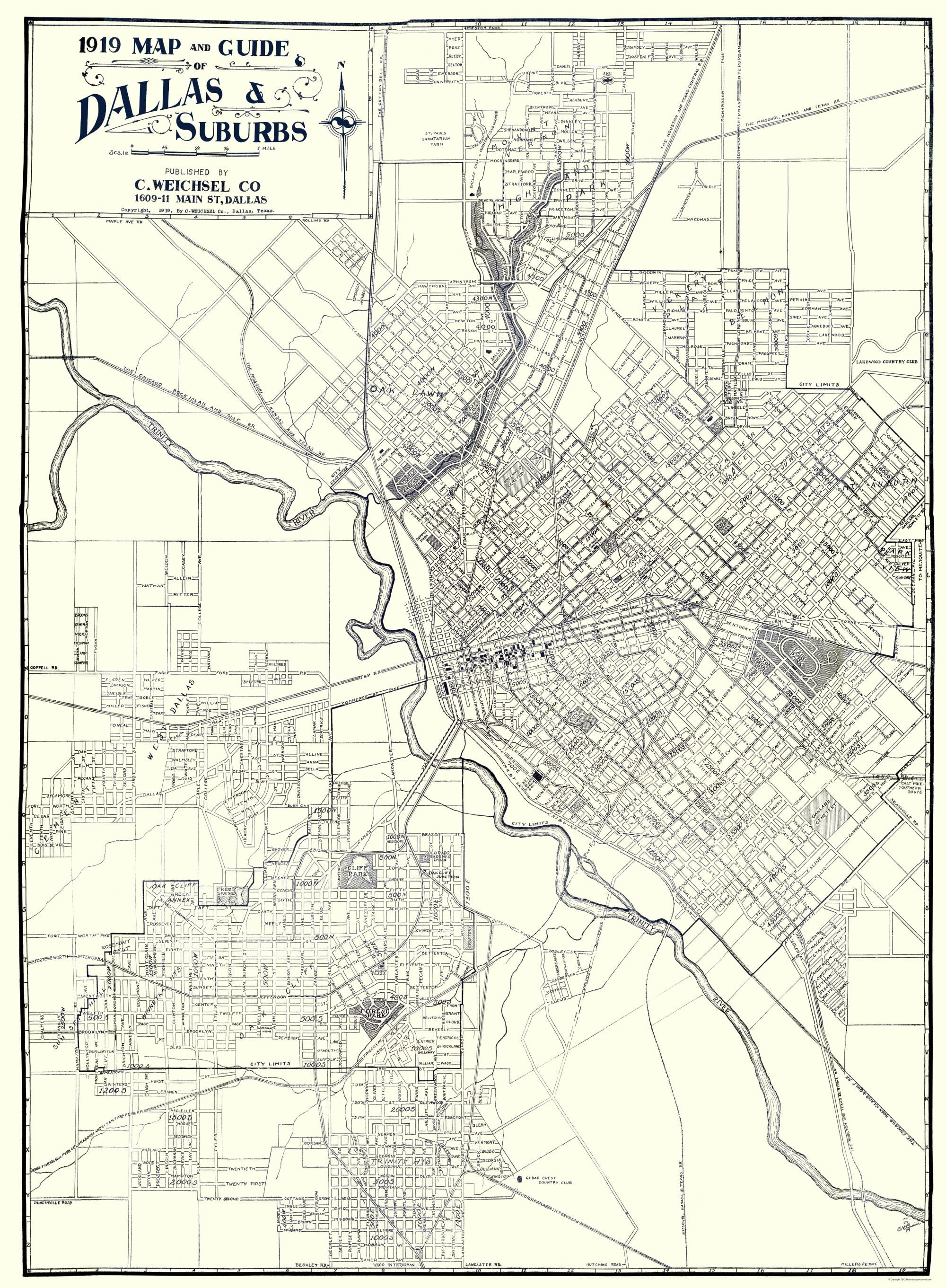 Historic City Map - Dallas Suburbs Texas - Weichsel 1919 - 23 x 31.30 ...