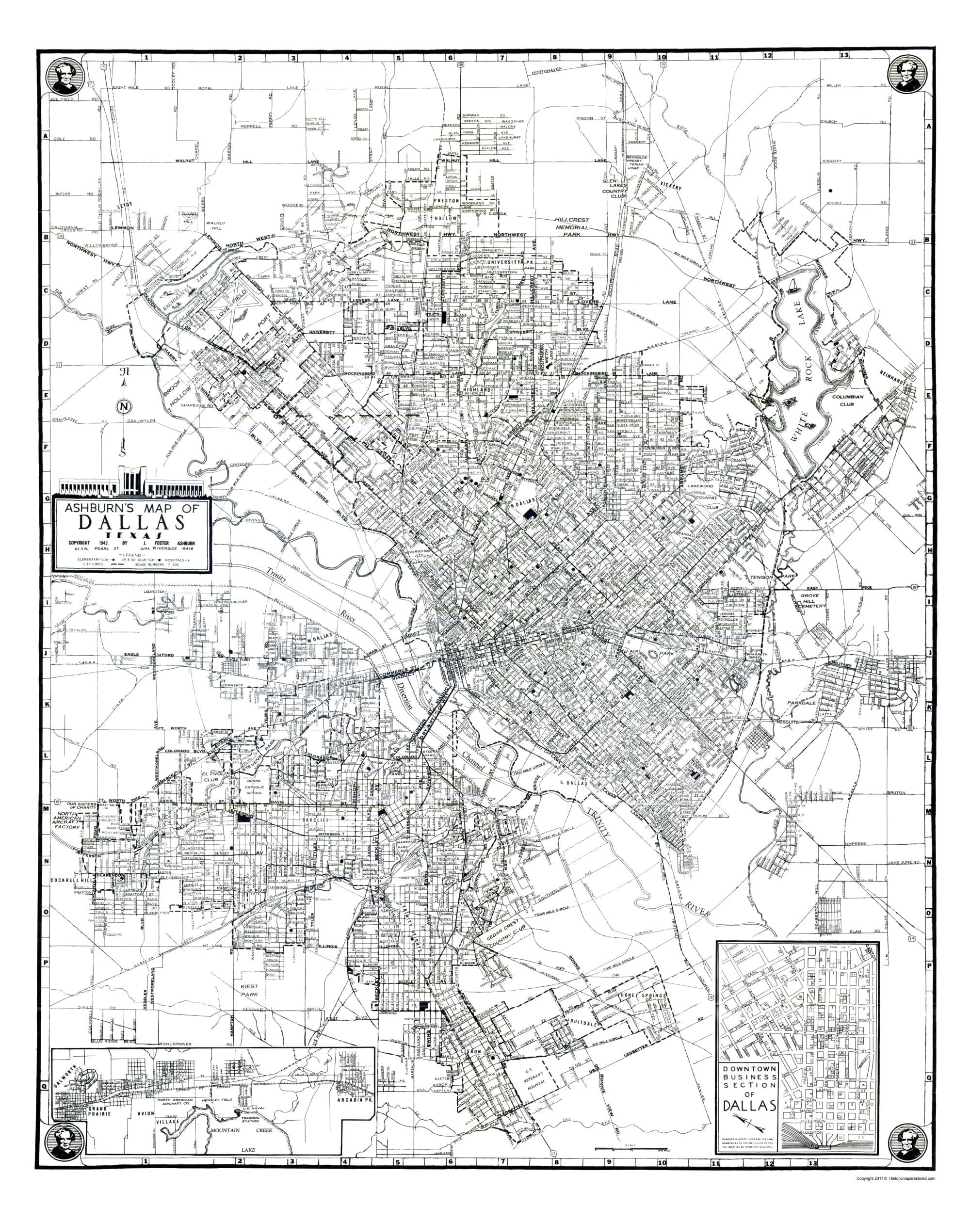 Historic City Map - Dallas Texas - Ashburn 1942 - Vintage Wall Art ...