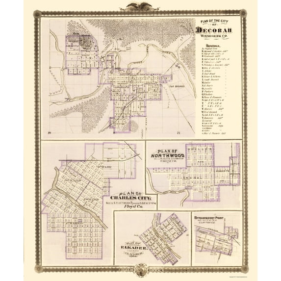 Historic City Map - Decorah Northwood Charles City Iowa - Andreas 1874 ...